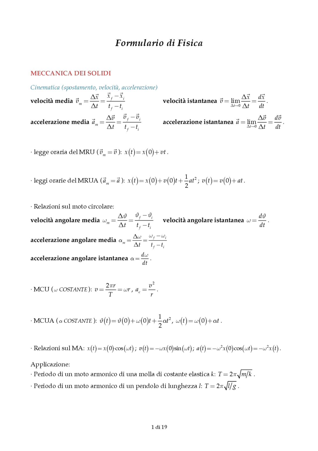 Formulario Di Fisica Schemi E Mappe Concettuali Di Fisica Docsity