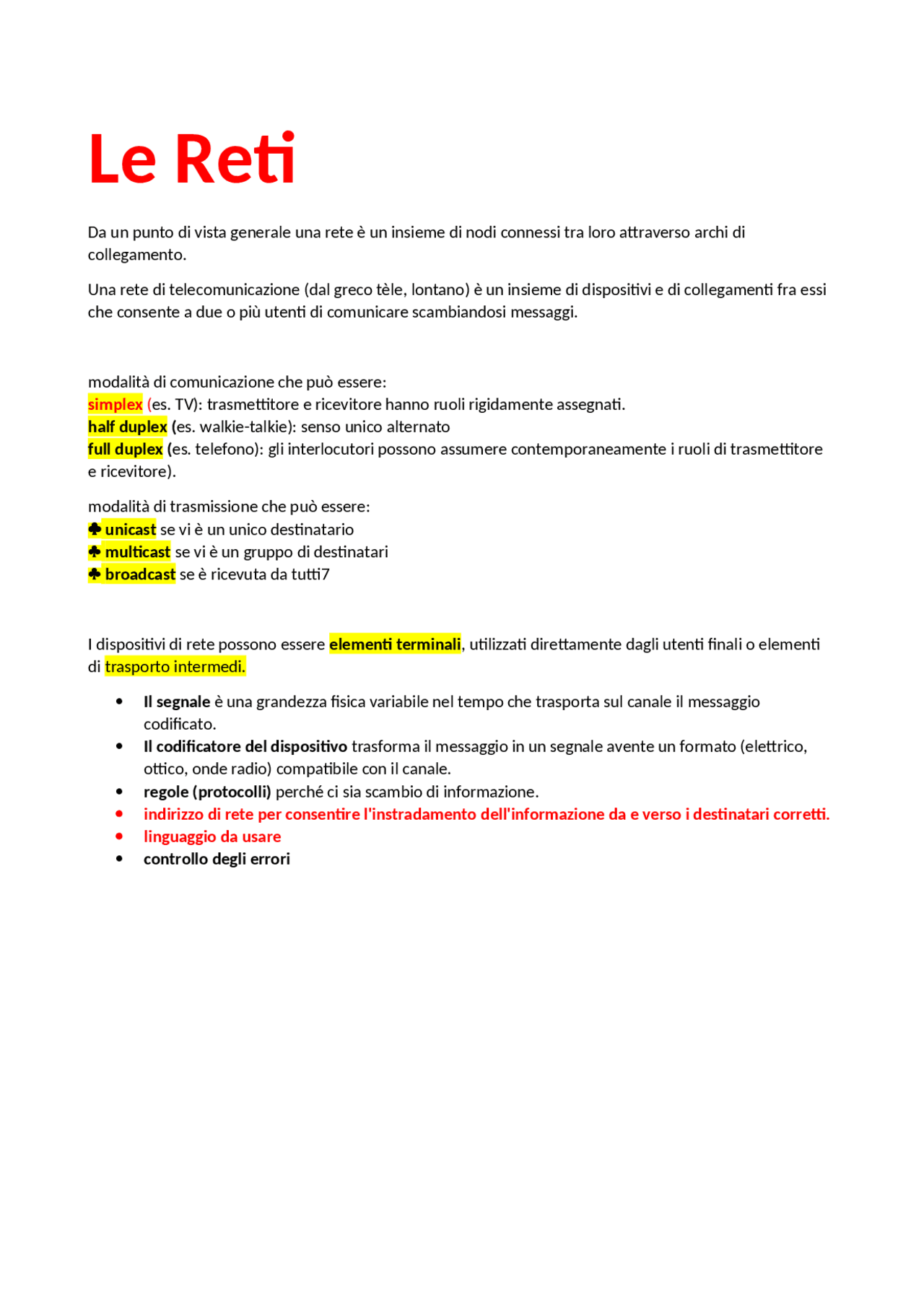 Descrizione delle Reti internet | Schemi e mappe concettuali di Informatica | Docsity