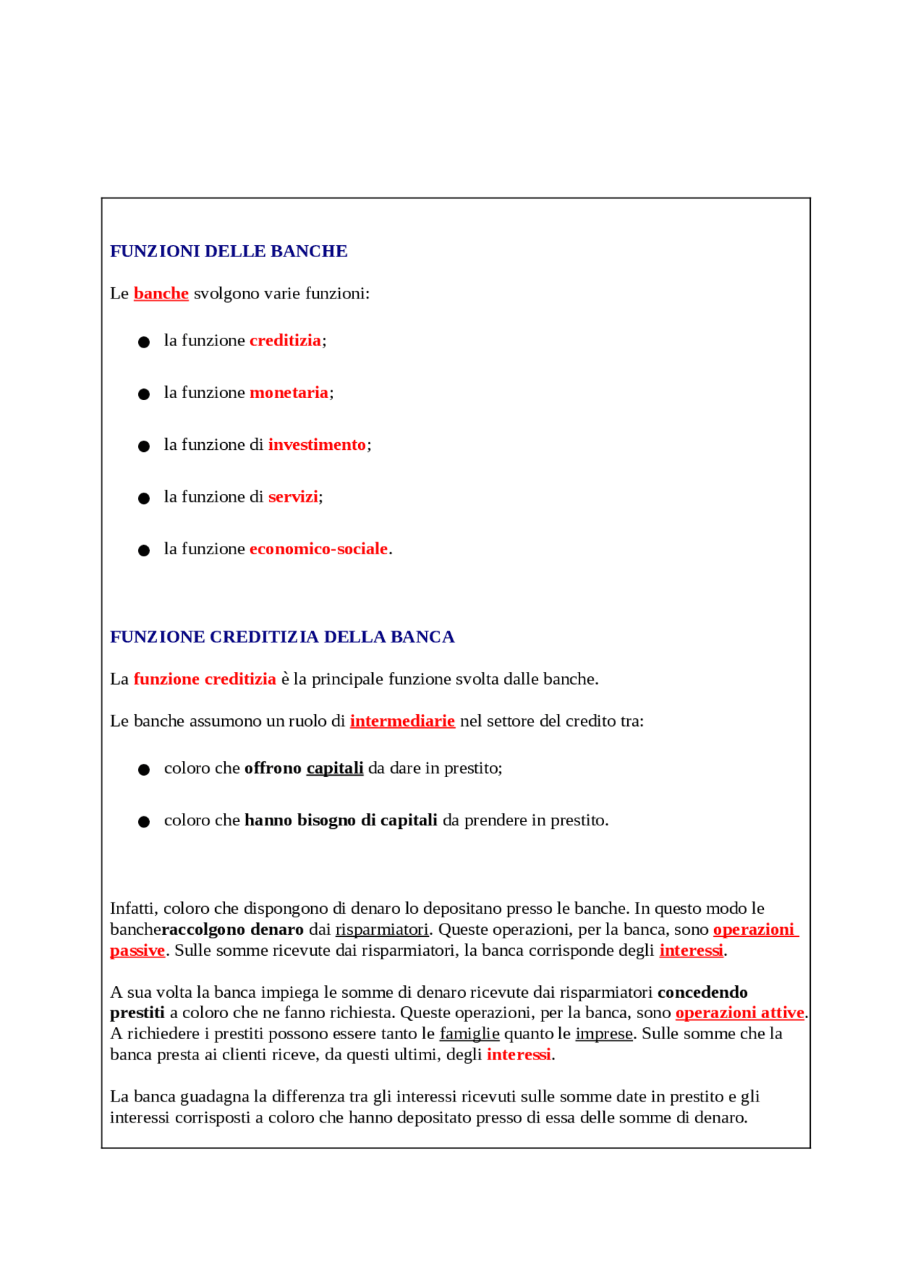 Funzioni Bancarie Diritto Lecture Notes Law Docsity