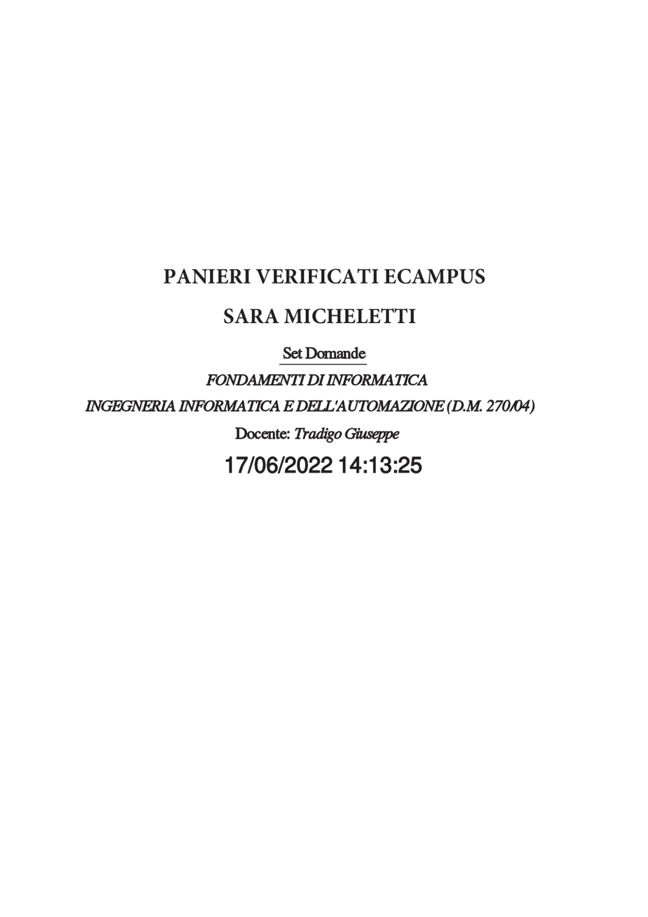 Paniere Fondamenti Di Informatica Ingegneria Informatica E Dell