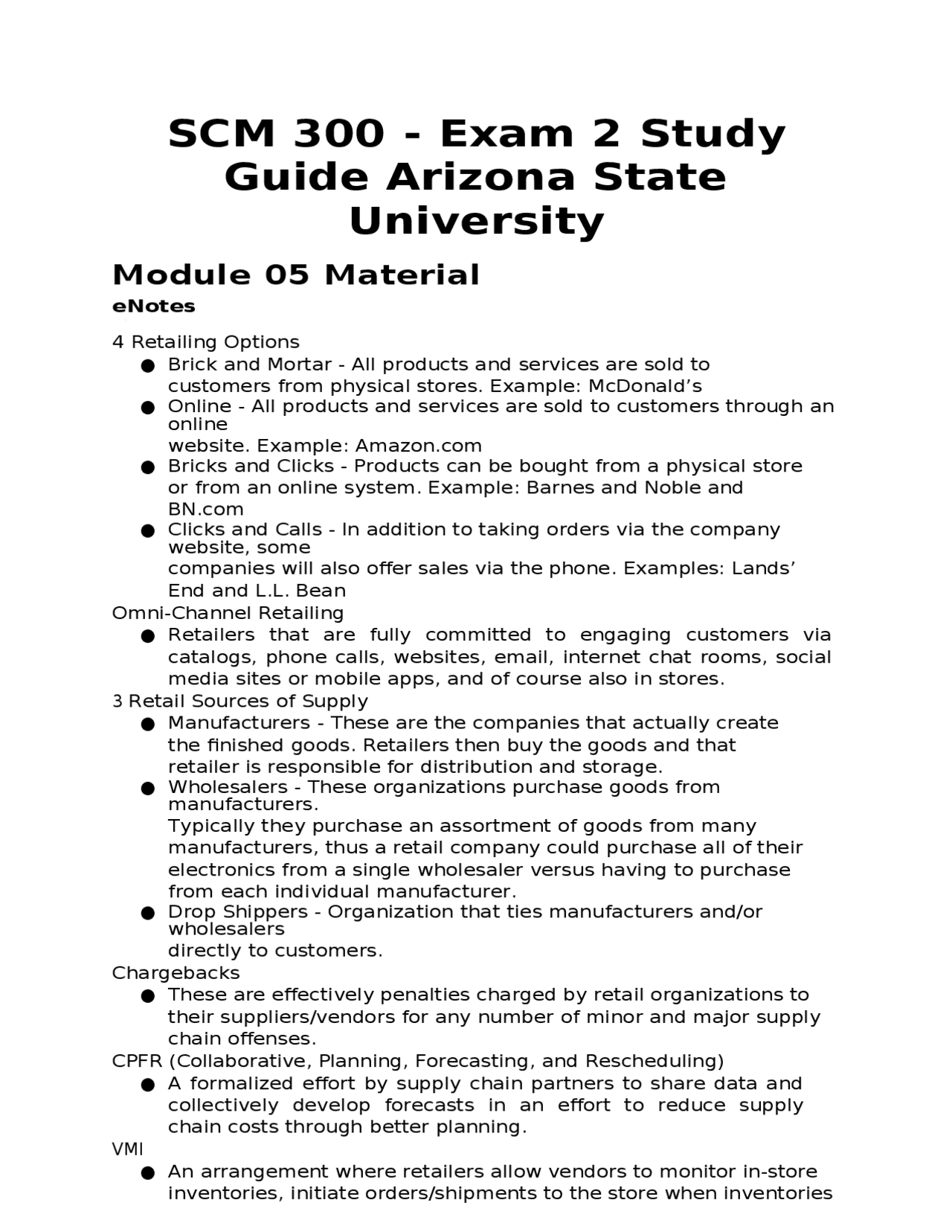SCM 300 - Exam 2 Study Guide Arizona State University | Lecture notes ...