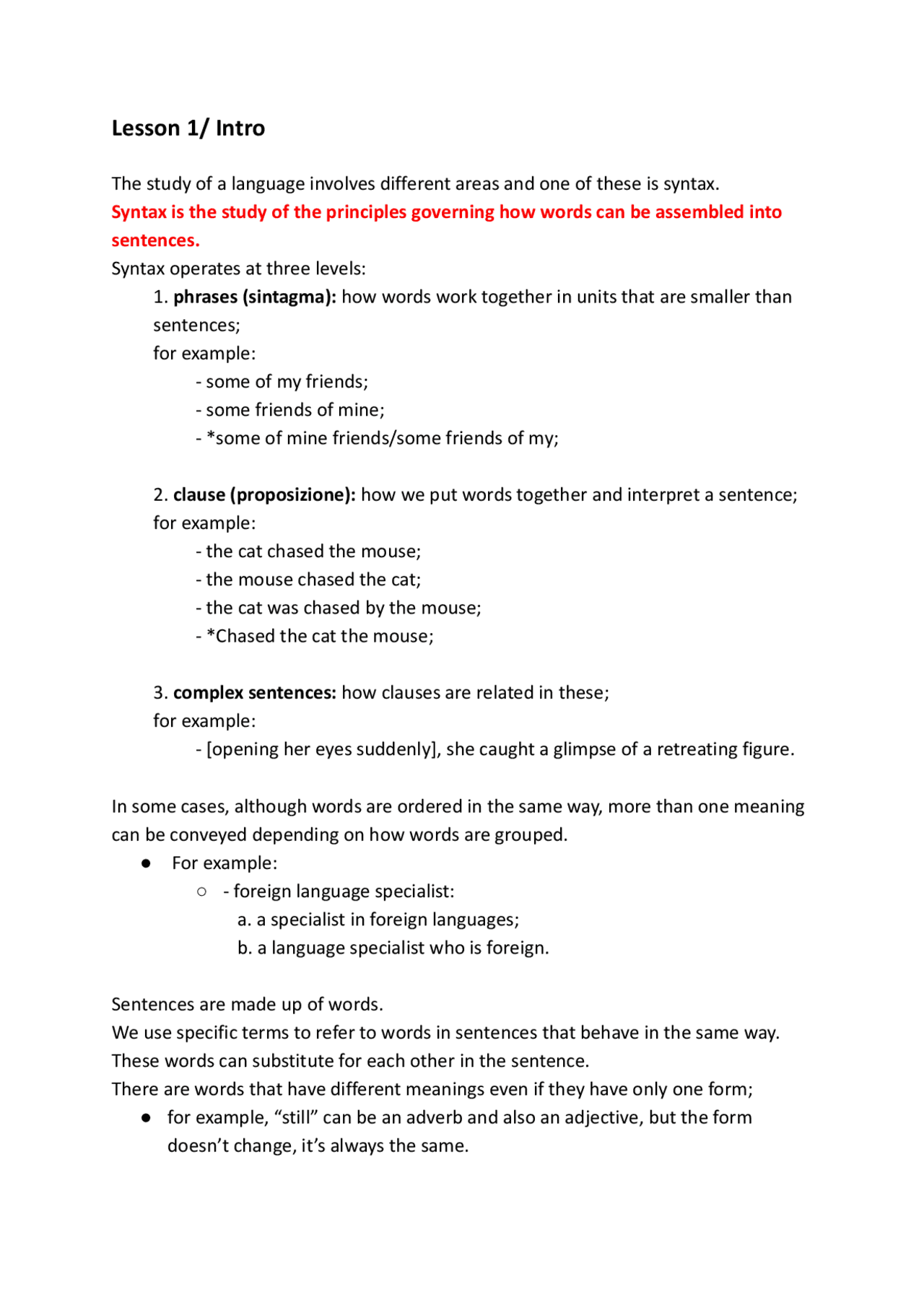 Lingua Inglese 1 Syntax Appunti Di Lingua Inglese Docsity