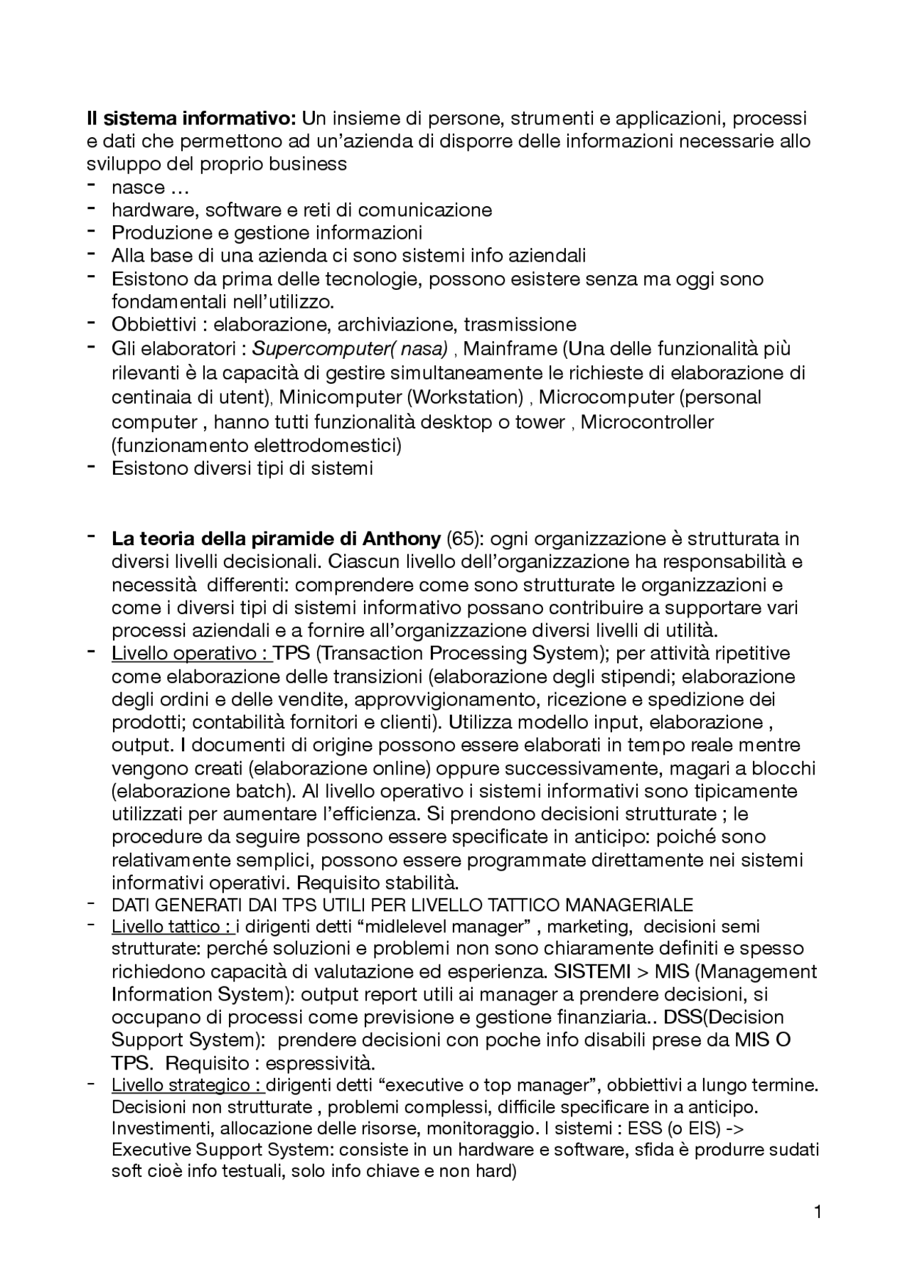 Riassunto Di Sistemi Informativi Schemi E Mappe Concettuali Di