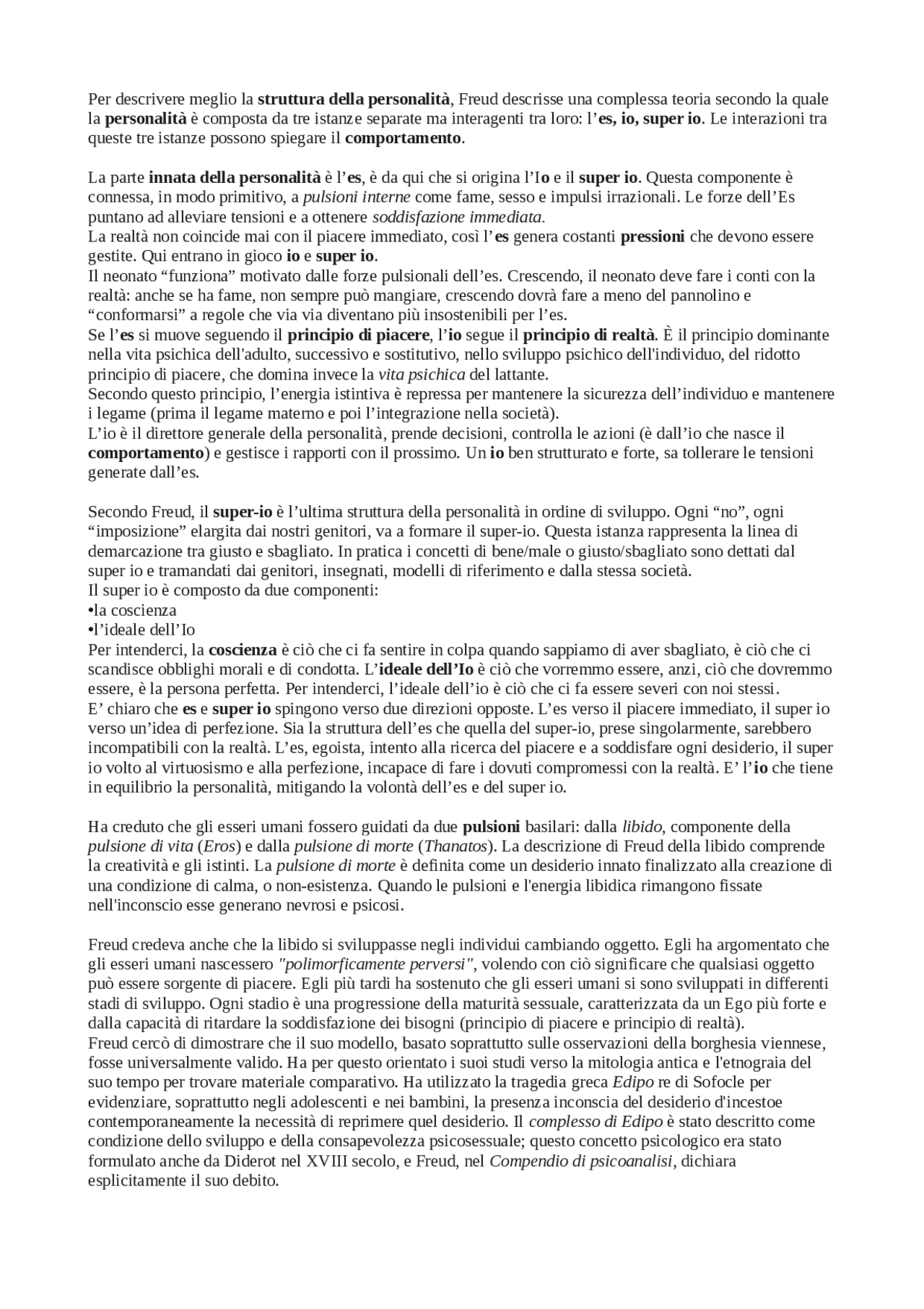 Freud Il Principio Di Piacererealtà Es Io Super Io Le Fasi Schemi
