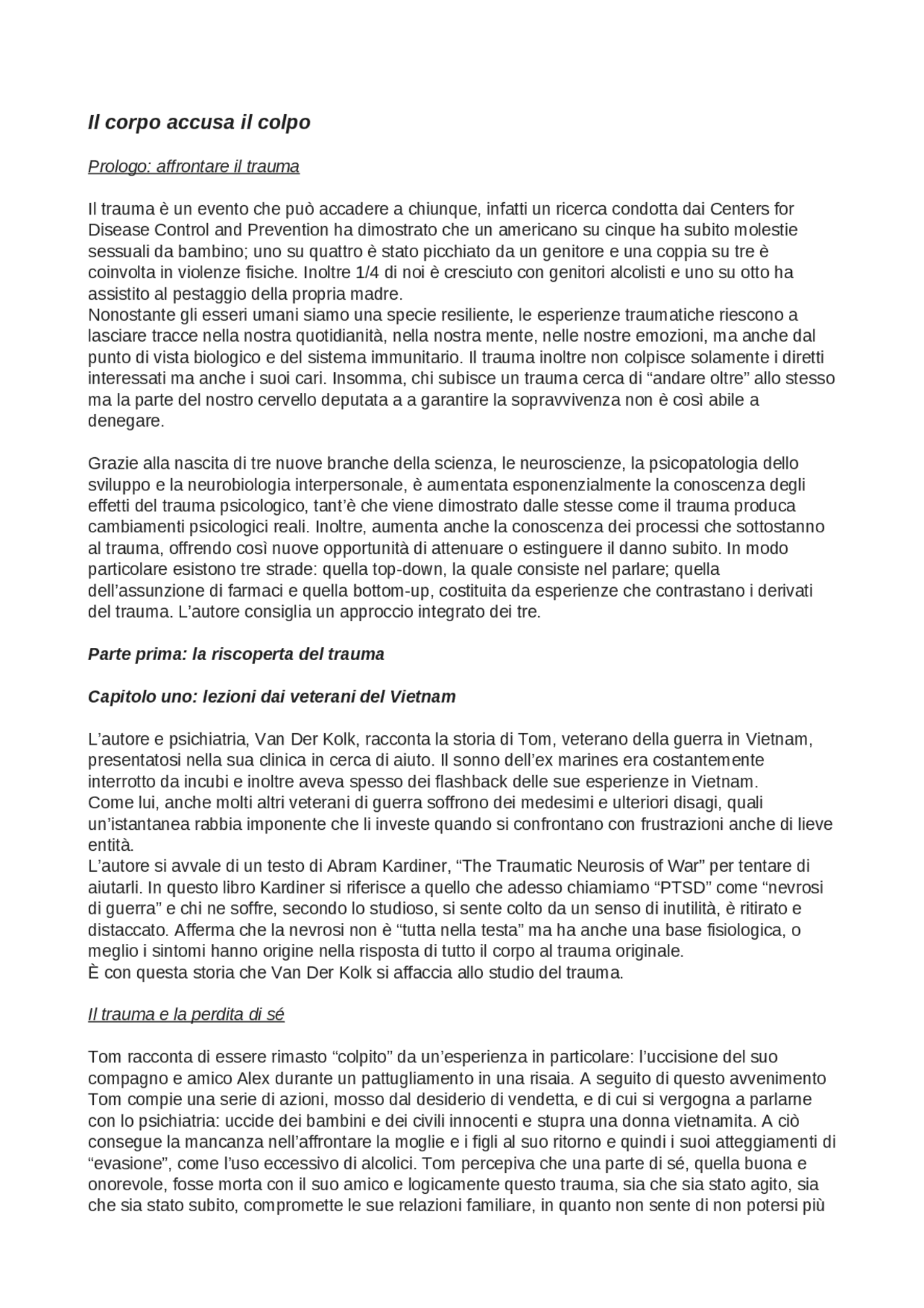 Il corpo accusa il colpo - Bessel van der Kolk | Schemi e mappe ...