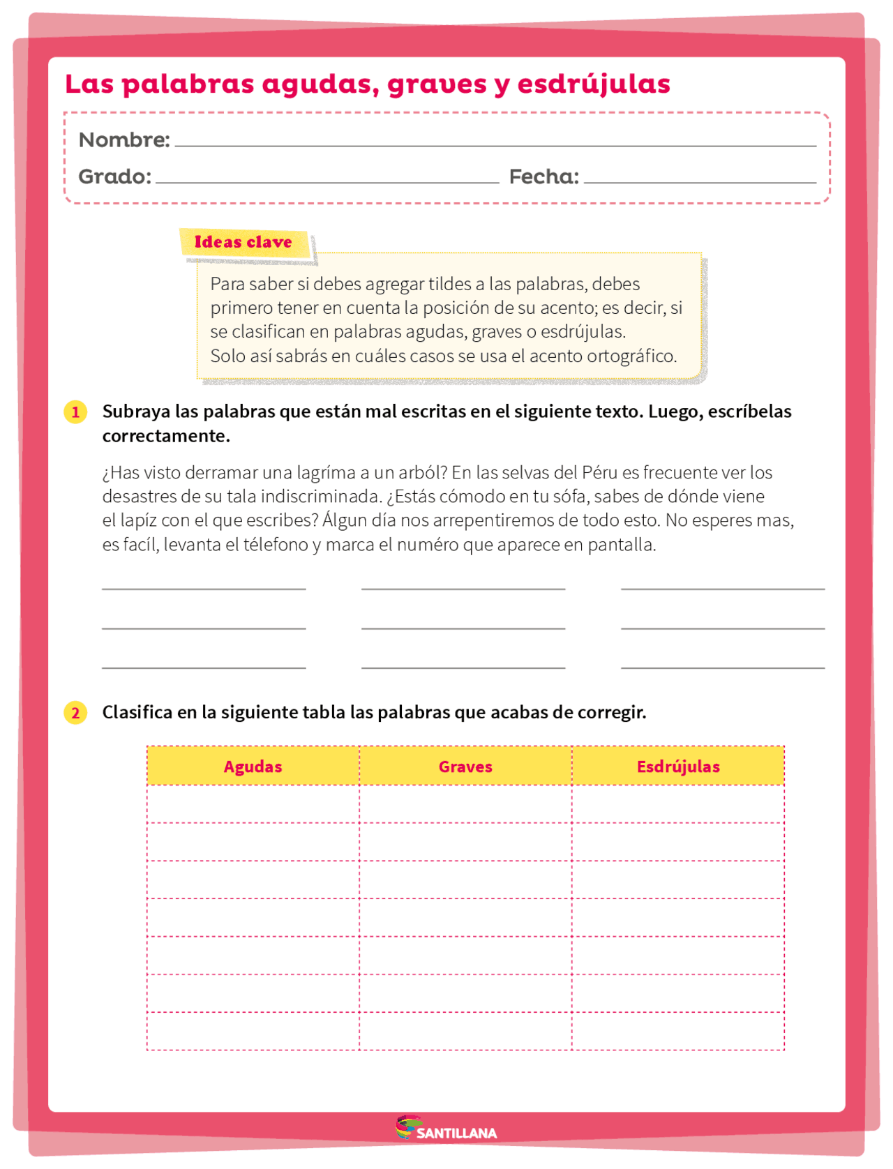 Palabras agudas,graves y esdrujulas | Apuntes de Lengua y Literatura ...