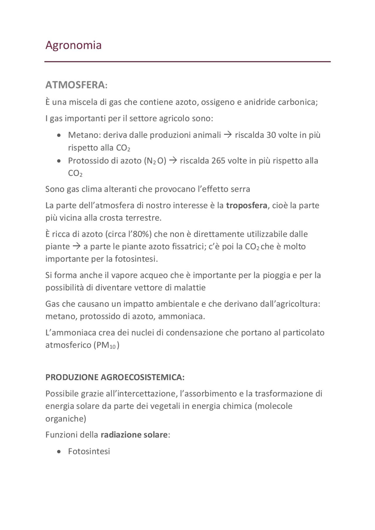Caratteristiche Dellatmosfera E Sua Importanza In Agricoltura Appunti Di Agronomia Docsity
