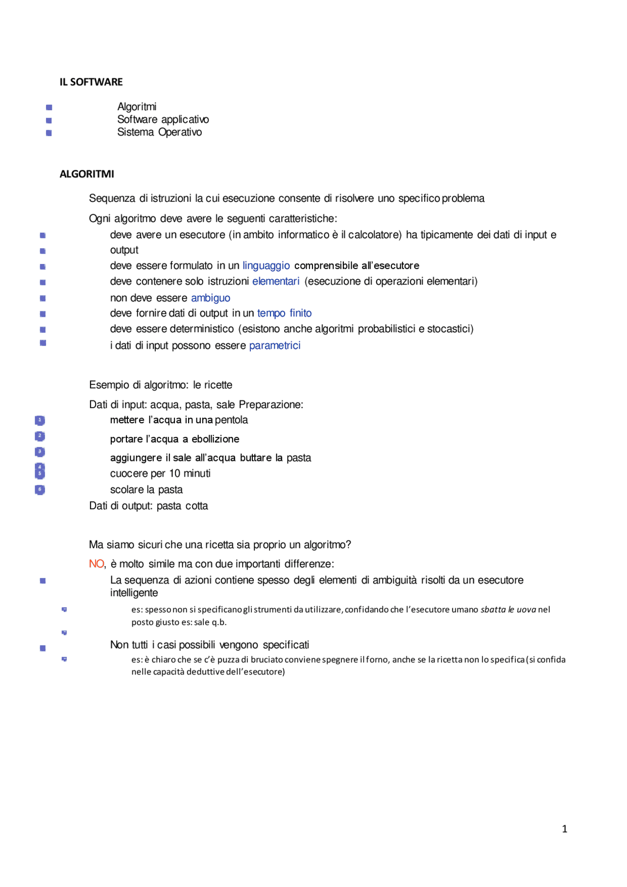 Il Software E Algoritmi Schemi E Mappe Concettuali Di Elementi Di Informatica Docsity