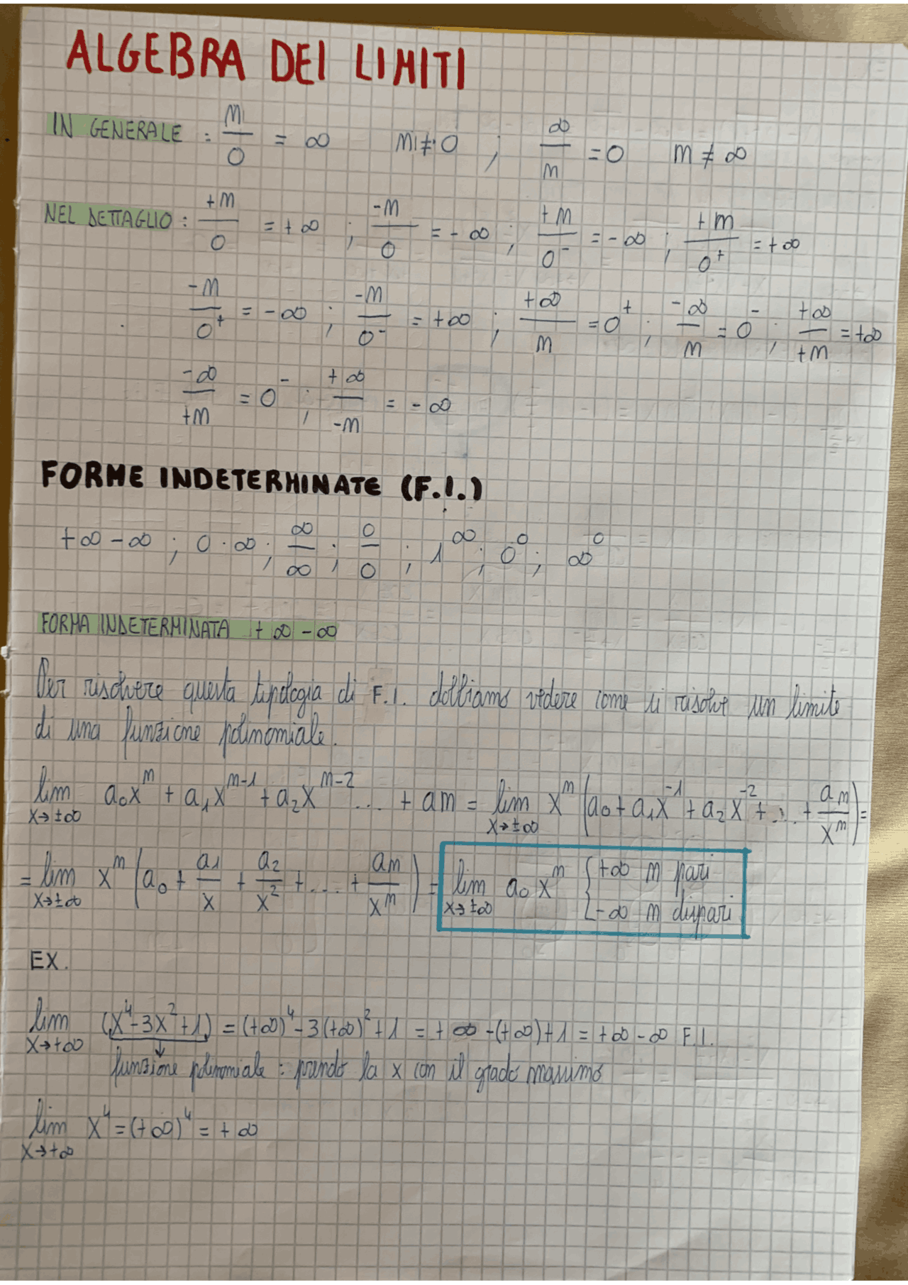 Algebra Dei Limiti E Forme Indeterminate Appunti Di Matematica Docsity
