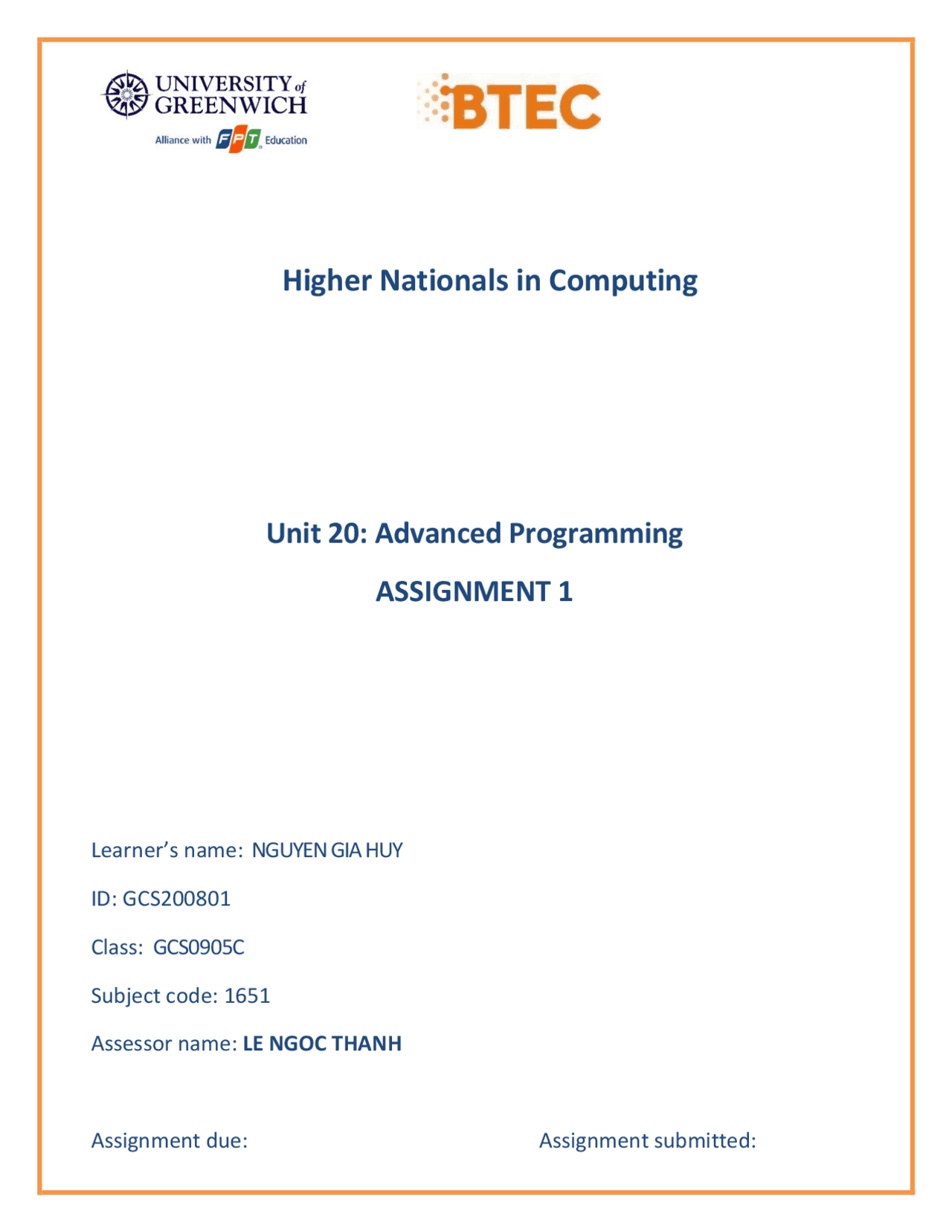 Asm1 Advanced Programming (Pass) | Assignments Advanced Algorithms | Docsity