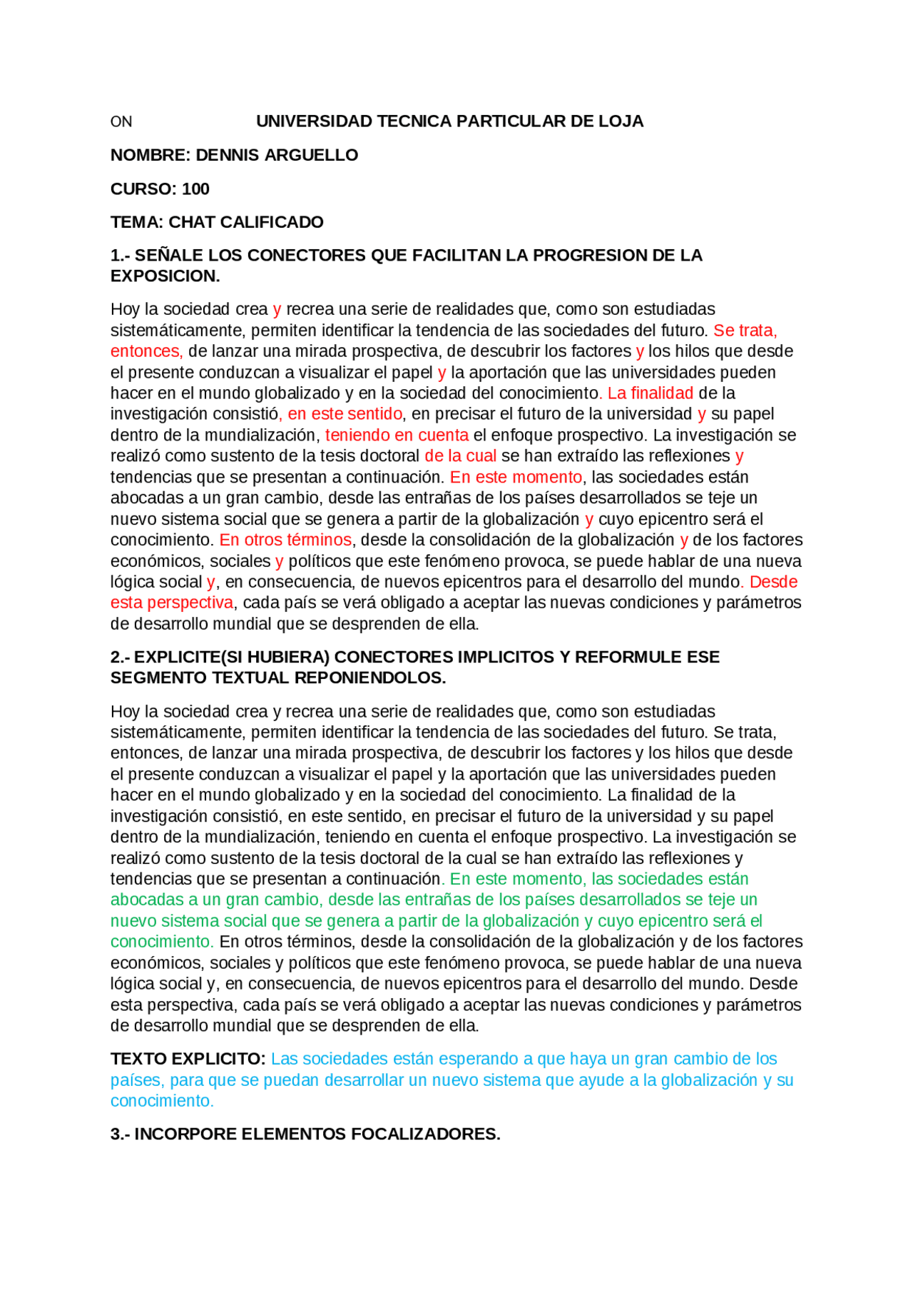 Chat Calificado De Lectura Y Redaccion De Textos Exercices De