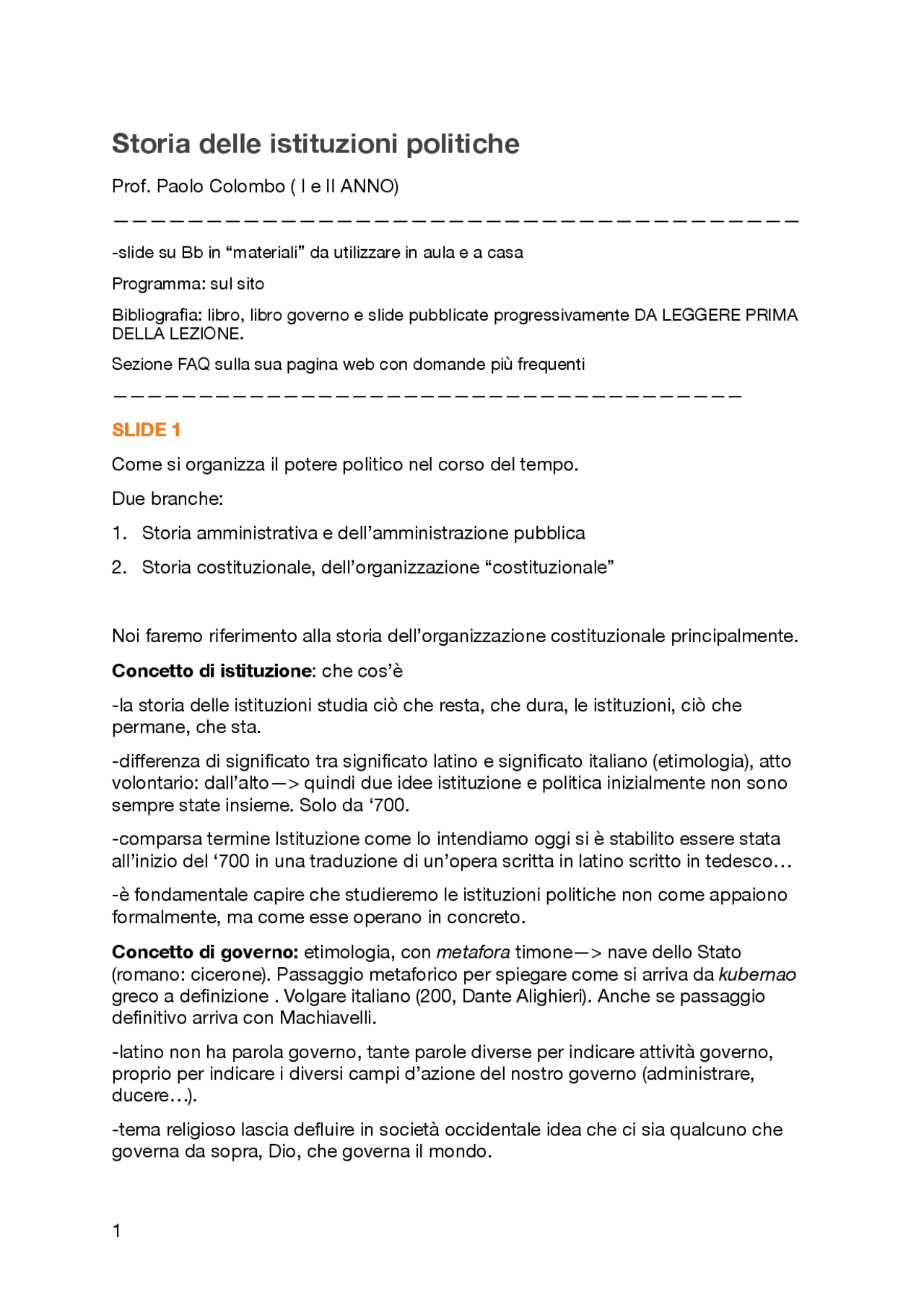 Storia istituzioni politiche | Appunti di Storia Delle Istituzioni Politiche | Docsity