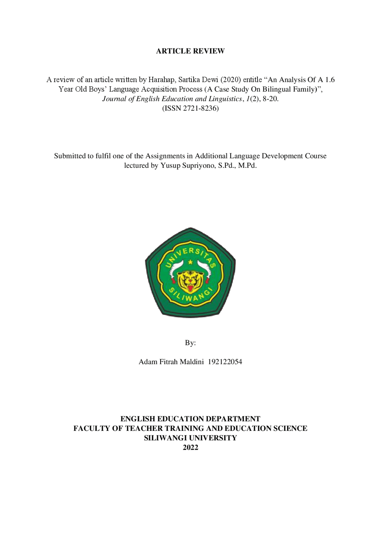 Article Review For Addit Course Essays University English Language