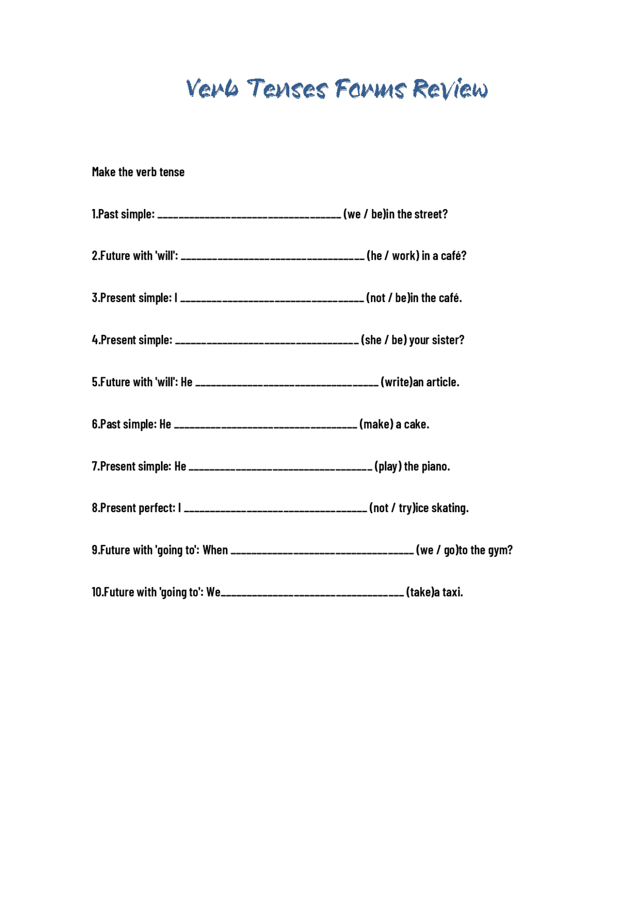 Review of Different Tenses in English. | Ejercicios de Inglés | Docsity
