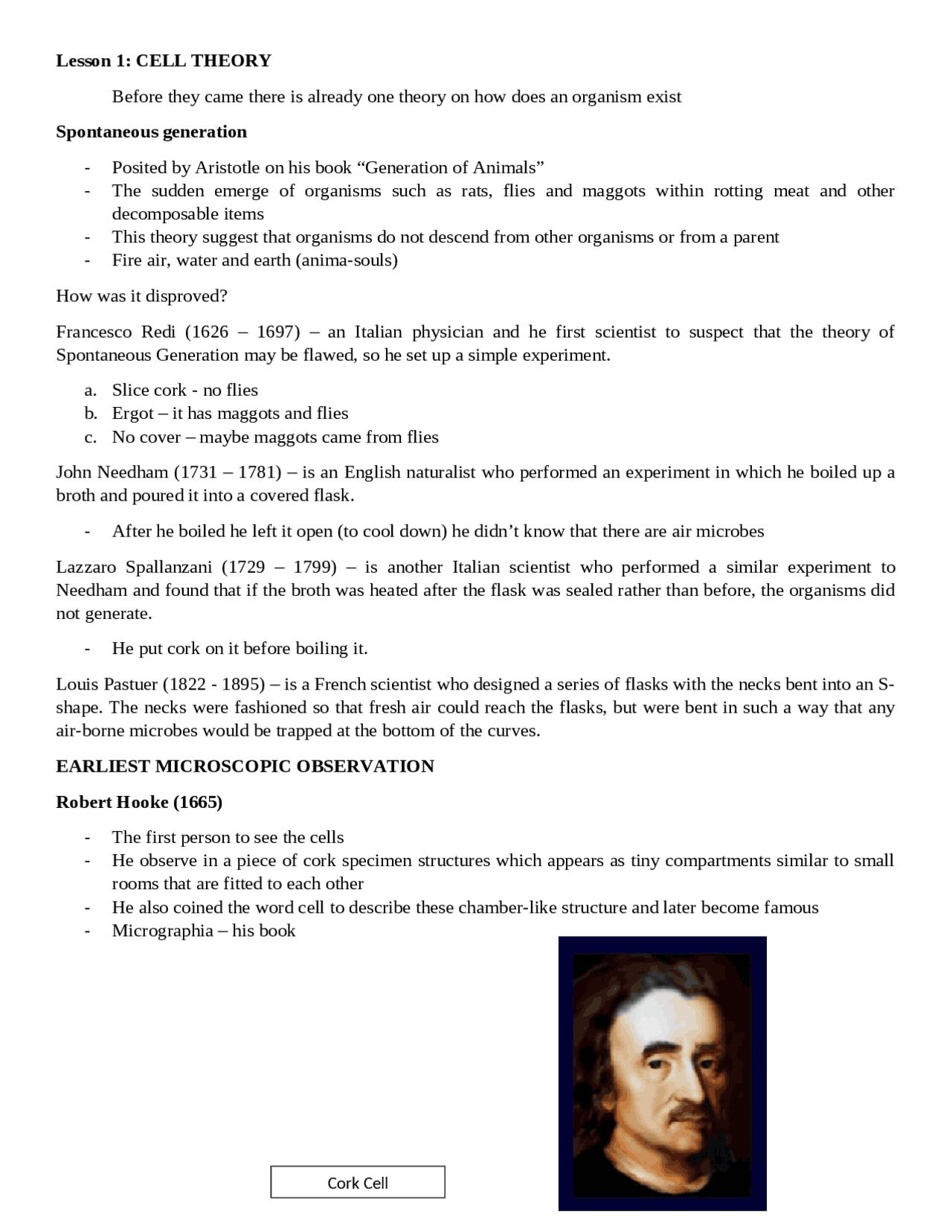 Biology - Cell Theory | Lecture notes Biology | Docsity