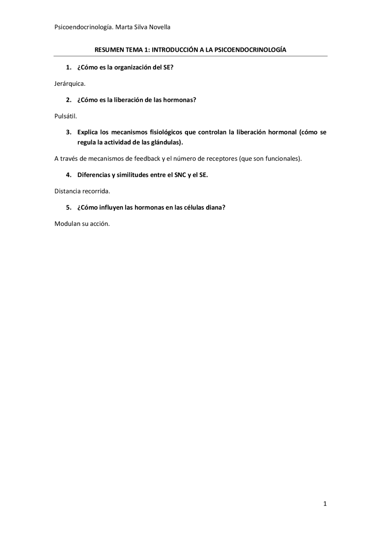 Ejercicios De Psicoendocrinología Ejercicios De Psicología Docsity