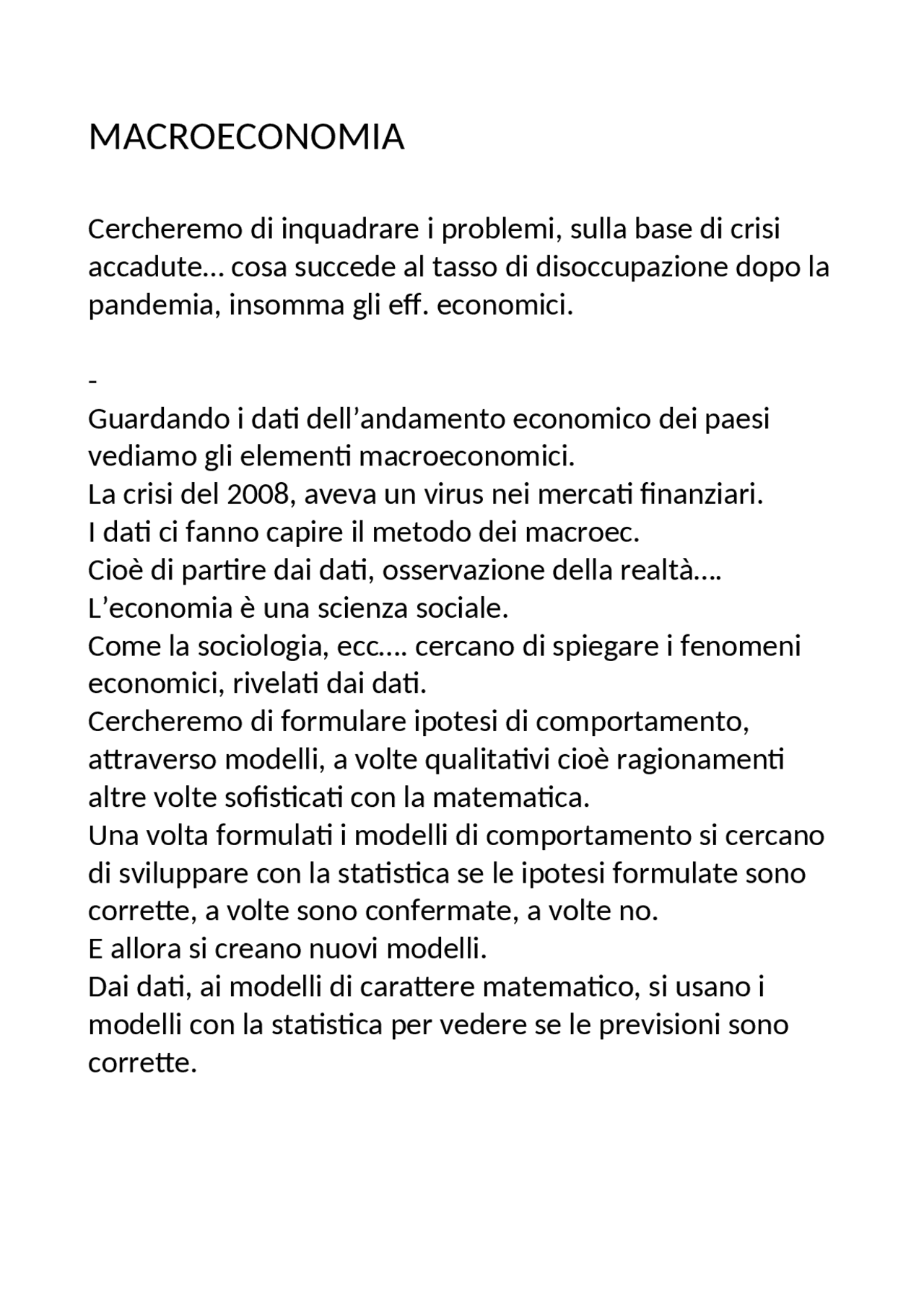 Appunti Prima Lezione Di Macroeconomia Appunti Di Macroeconomia Docsity