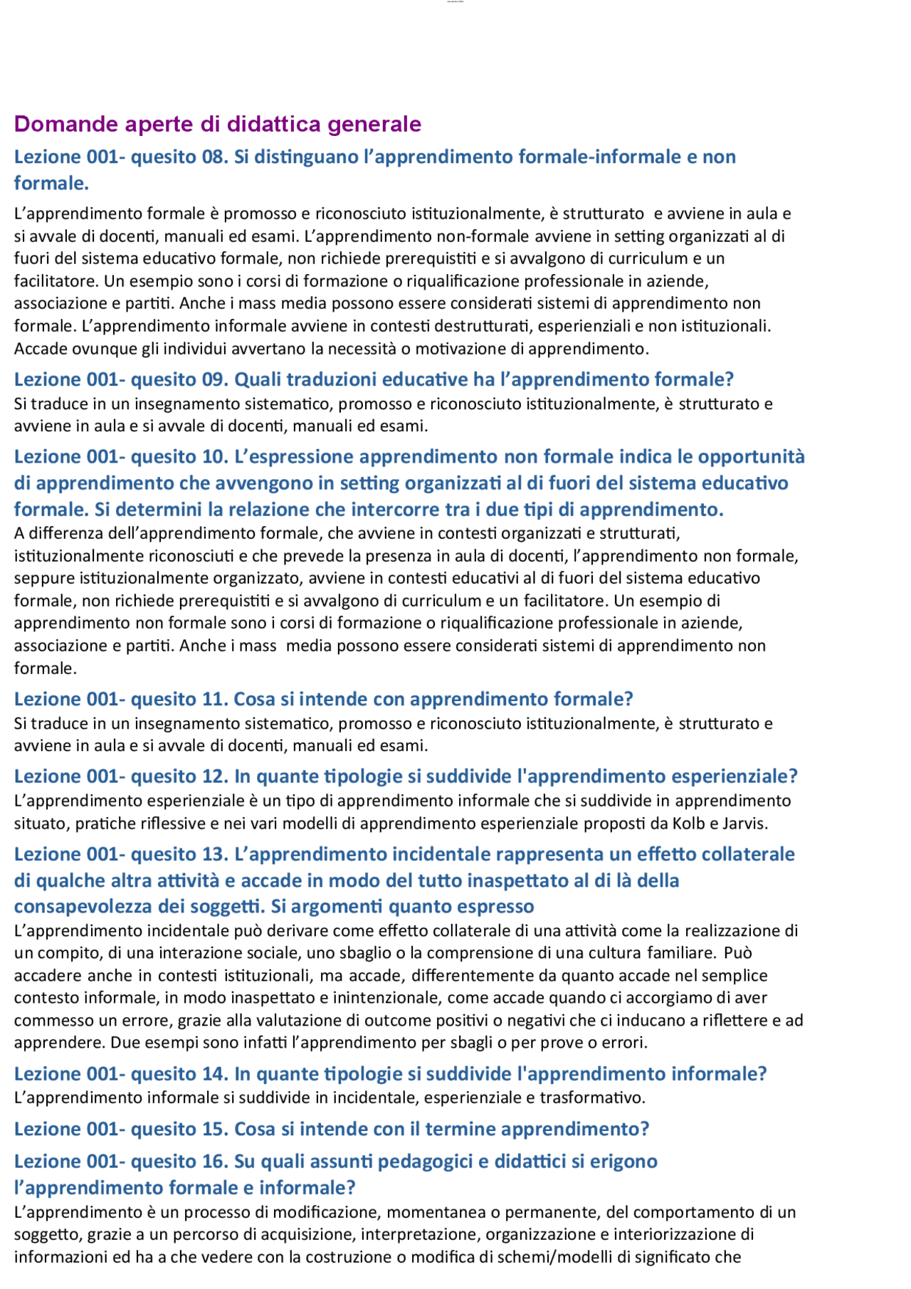 Domande aperte esame Didattica generale Ecampus | Panieri di Didattica ...