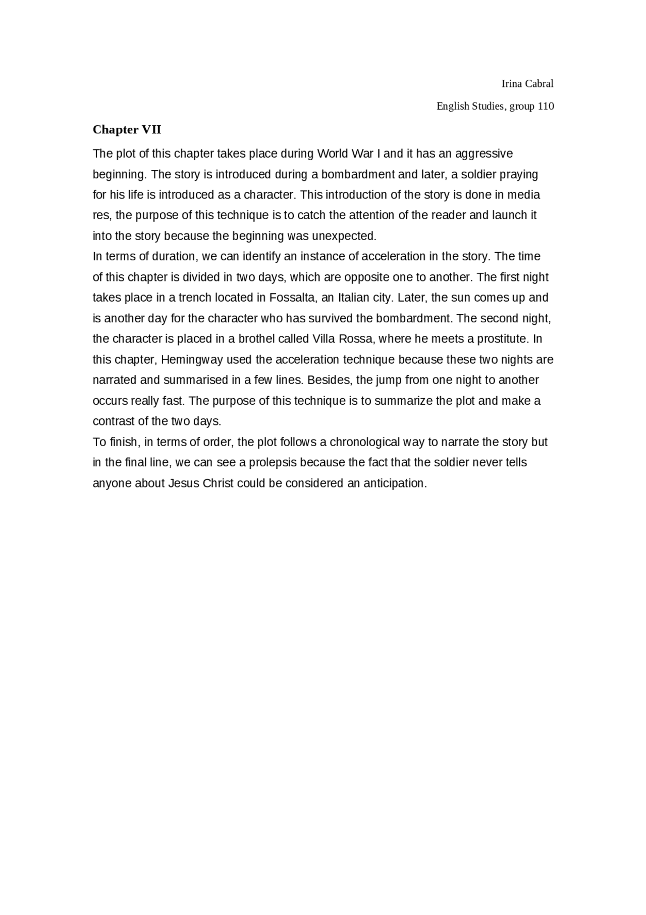 Chapter Vii Ernest Hemingway | Exercises English Literature | Docsity