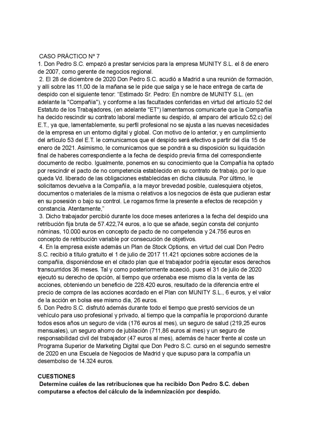 Práctica Derecho Laboral Ejercicios De Derecho Laboral Docsity