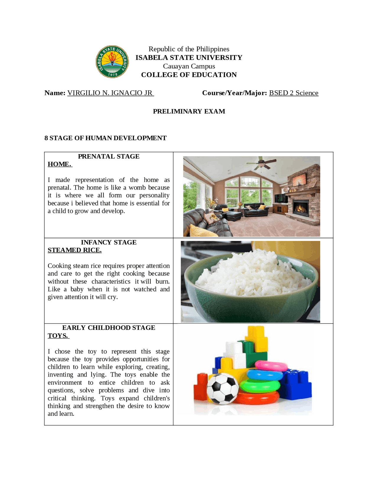 Stages of Human Development and their Representations | Exercises ...