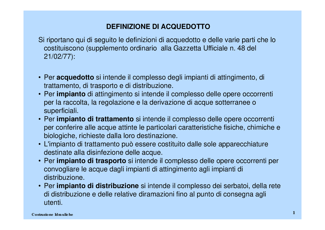 Definizioni acquedotto dotazione | Schemi e mappe concettuali di ...
