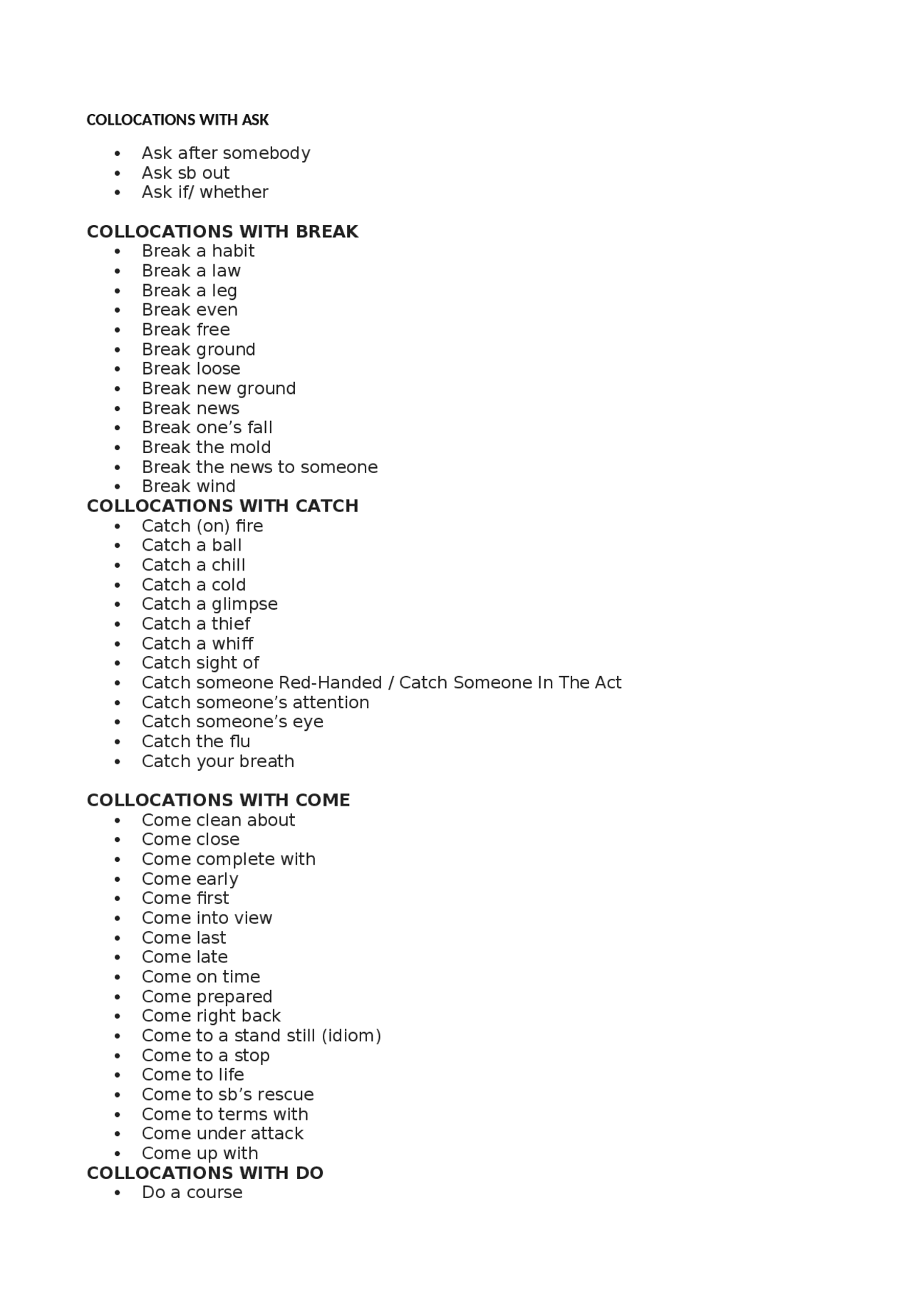 Lista di collocations inglese b2 | Schemi e mappe concettuali di ...