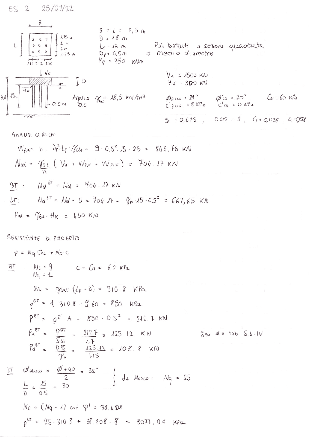 esercizio 2 esame fondazioni | Prove d'esame di Geotecnica | Docsity