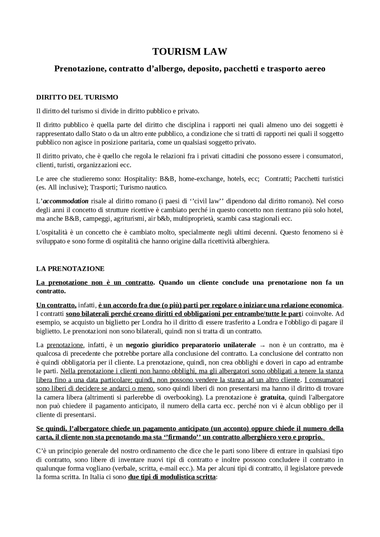 Diritto del turismo professoressa Corrado | Appunti di Diritto del ...