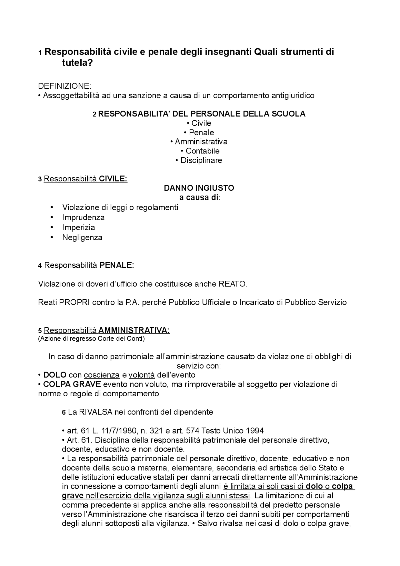 La Responsabilità Del Docente Appunti Di Tfa Sostegno Docsity