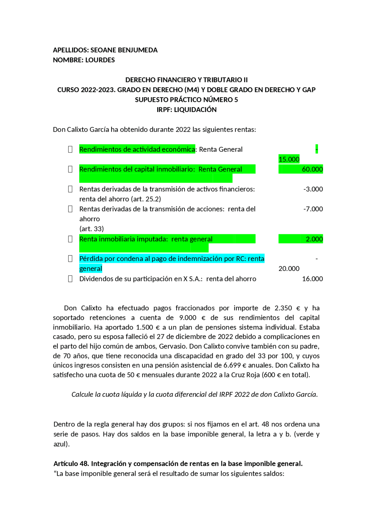 Supuesto Practico Irpf Ejercicios De Derecho Financiero Y Tributario