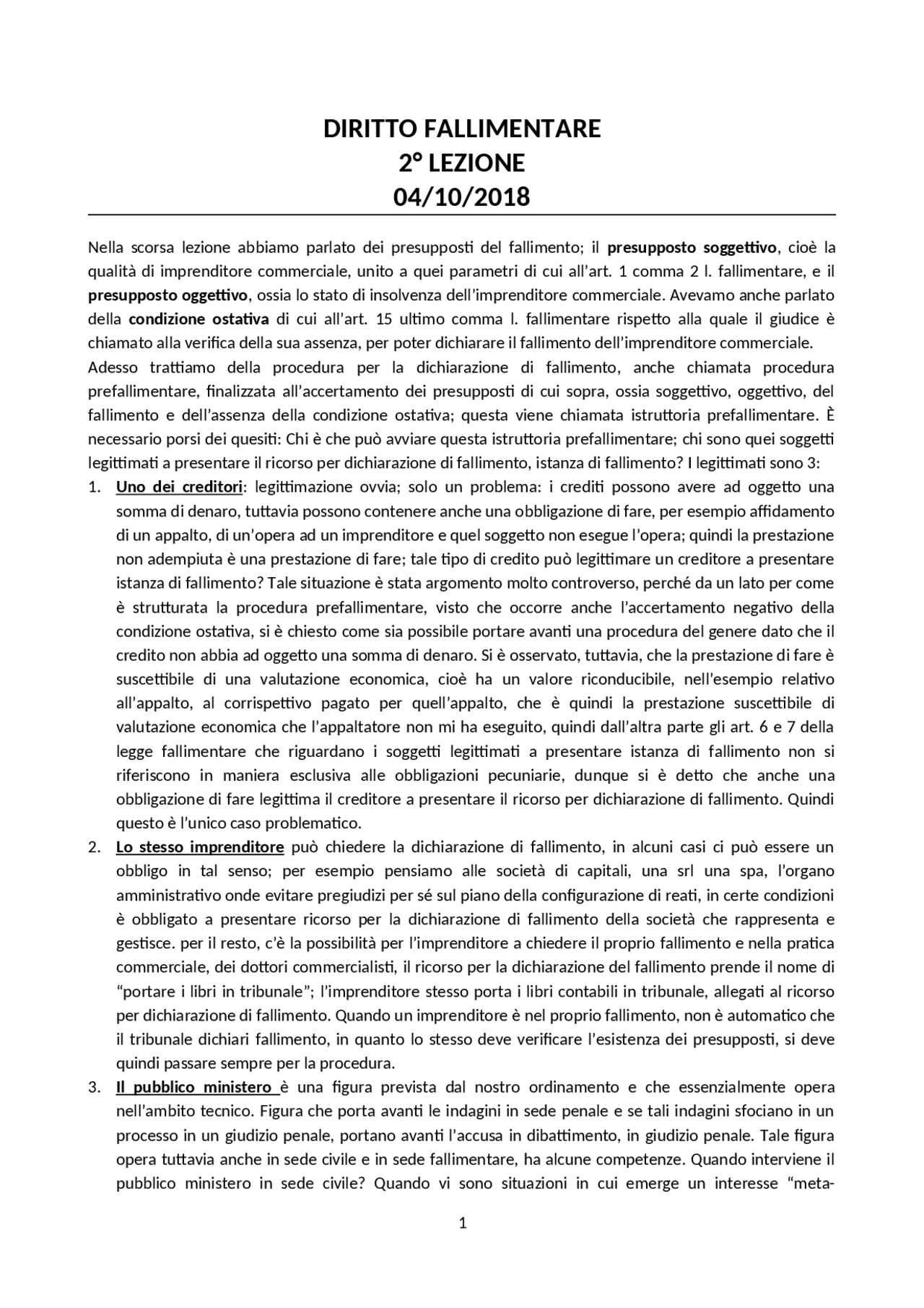 Diritto Fallimentare Appunti Di Diritto Fallimentare Docsity