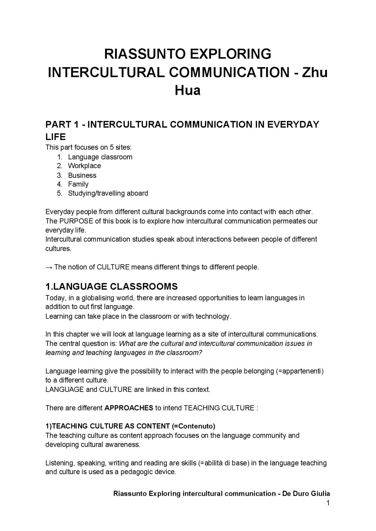 Exploring Intercultural Communication Schemi E Mappe Concettuali Di