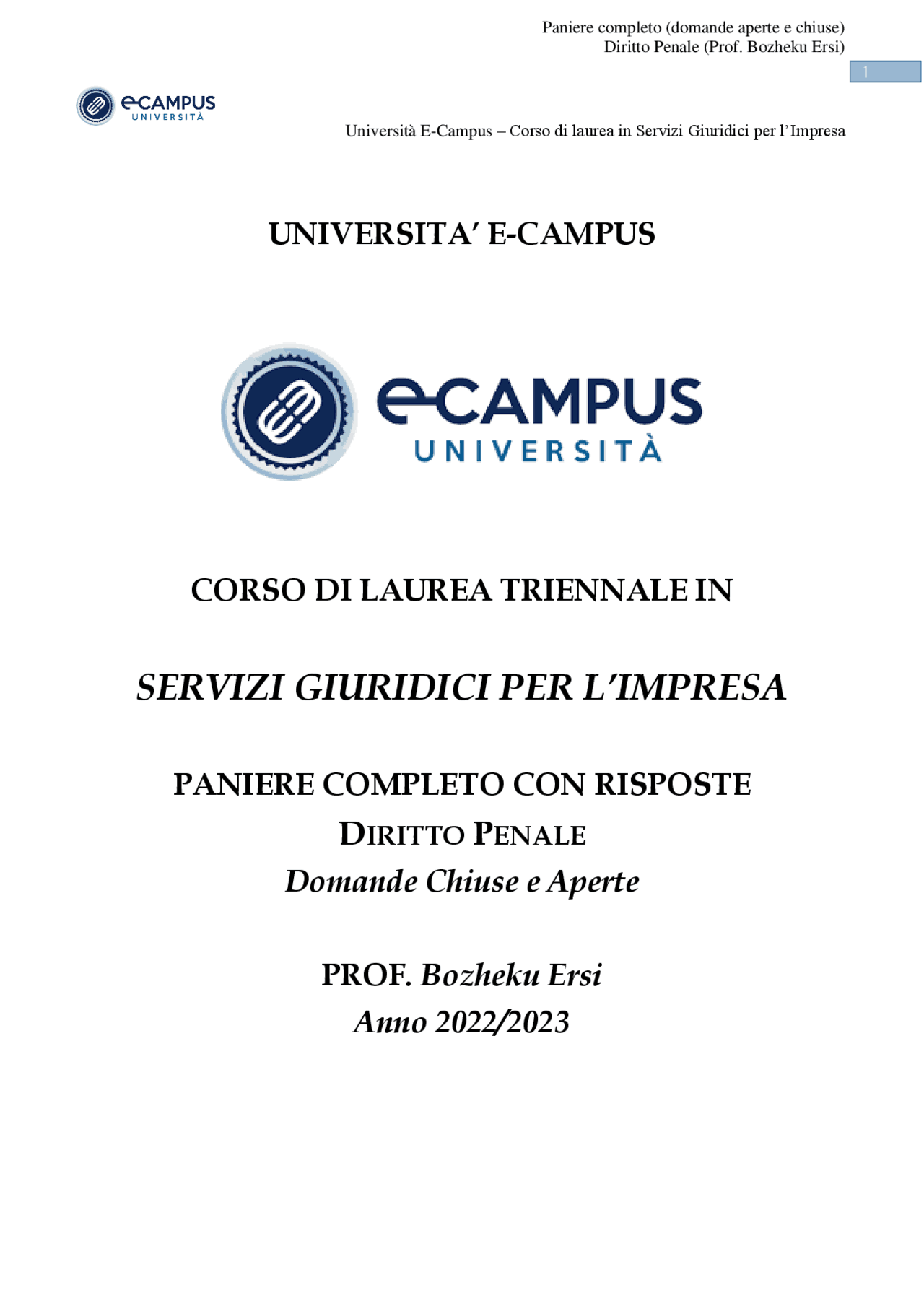 Paniere Completo Aperte E Chiuse Diritto Penale Bozheku Ecampus