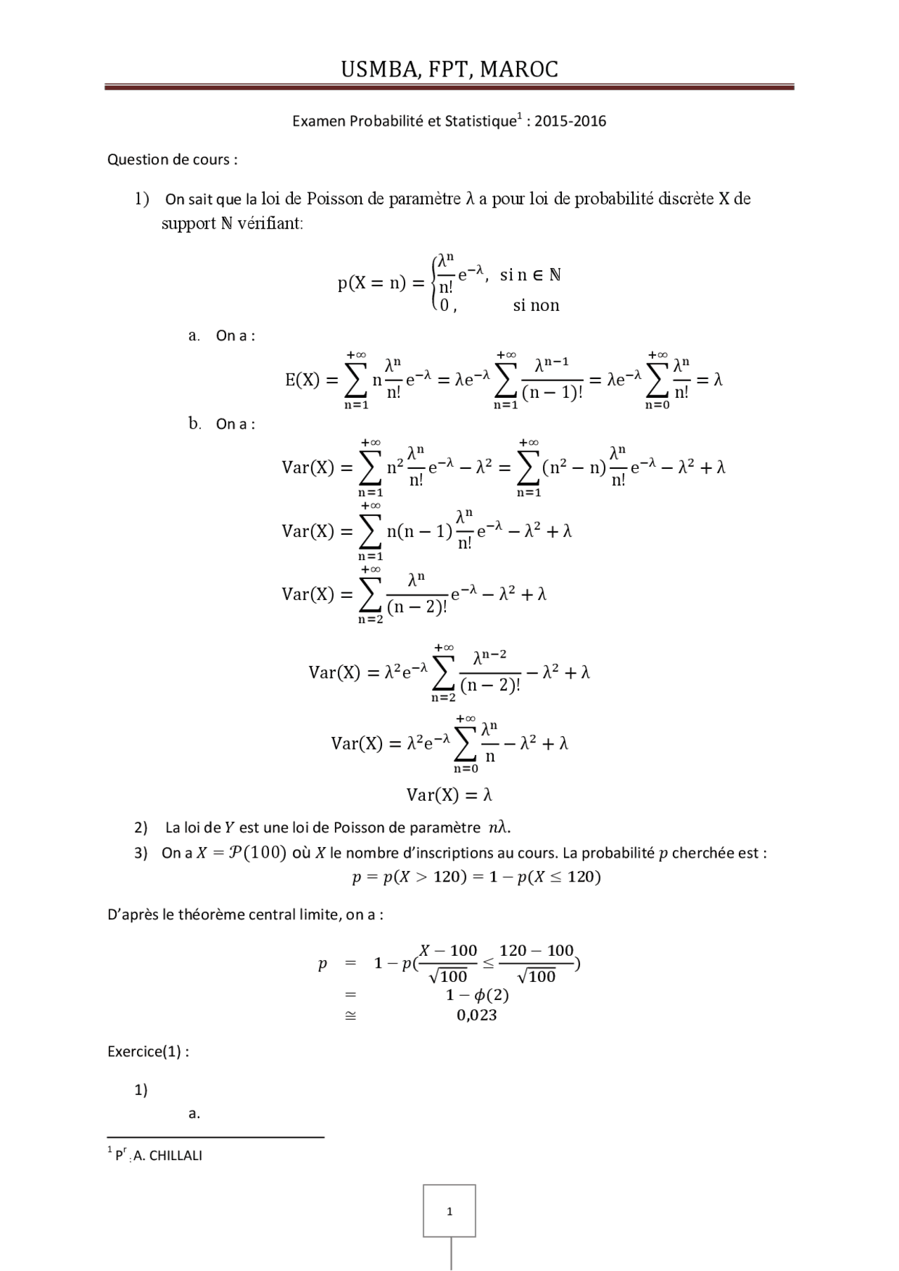 Exam And Exercices Exams Mathematical Statistics Docsity