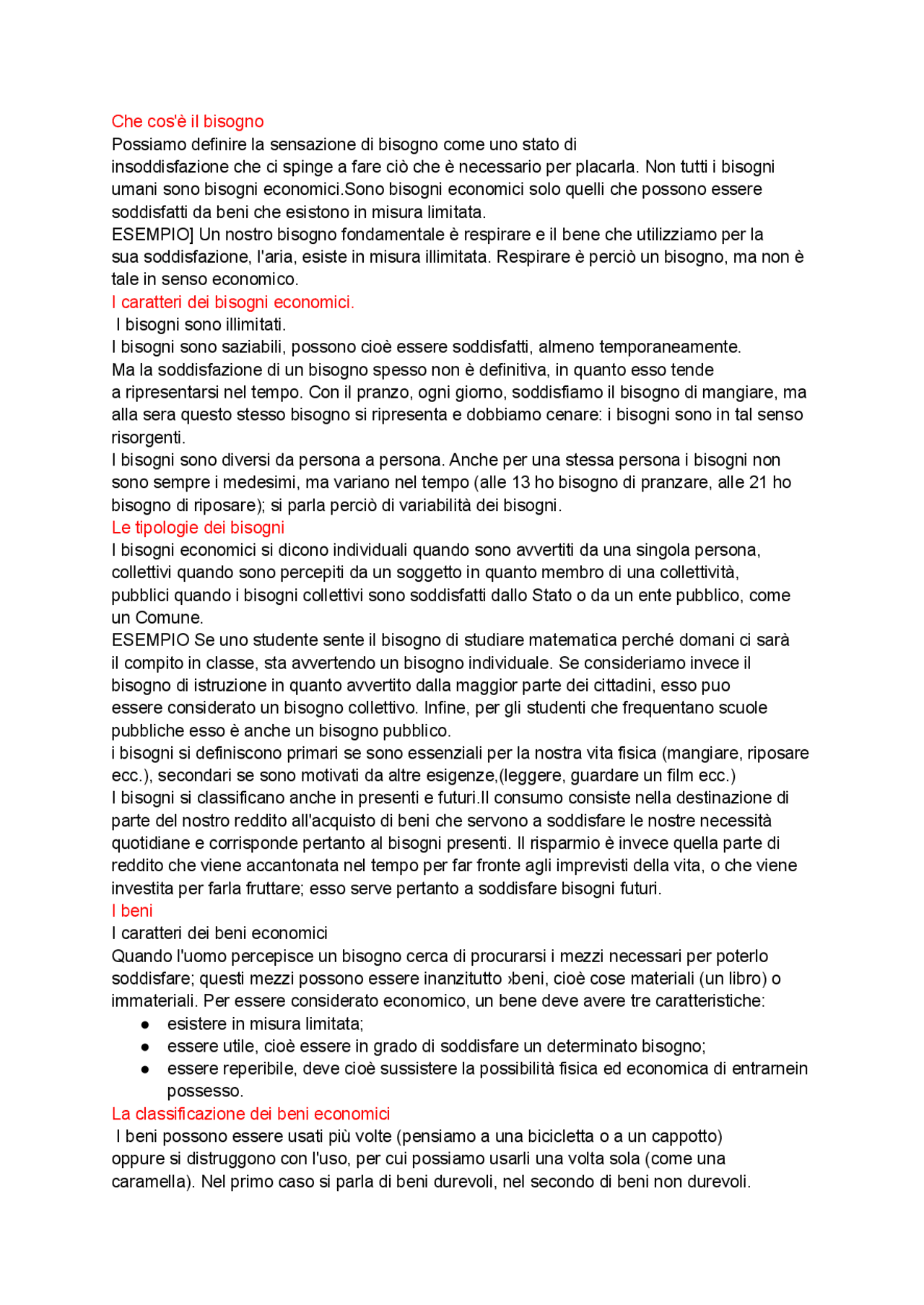 I Bisogni I Beni E I Servizi Sintesi Del Corso Di Diritto Docsity
