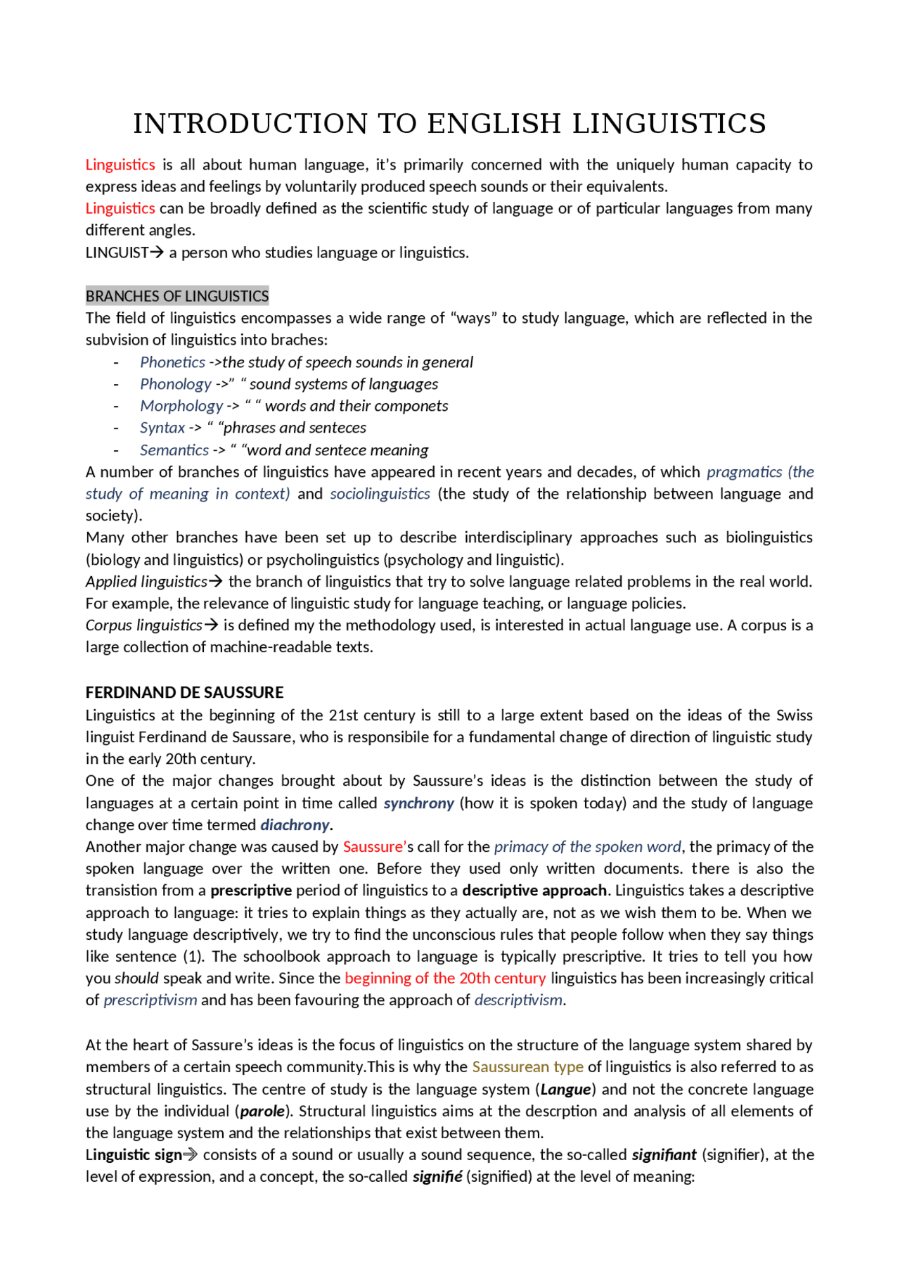 Introduction To English Linguistics Appunti Di Lingua Inglese Docsity