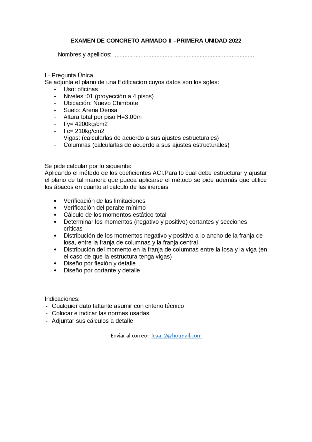 Examen De Concreto Armado Ii Exámenes De Construcción Docsity