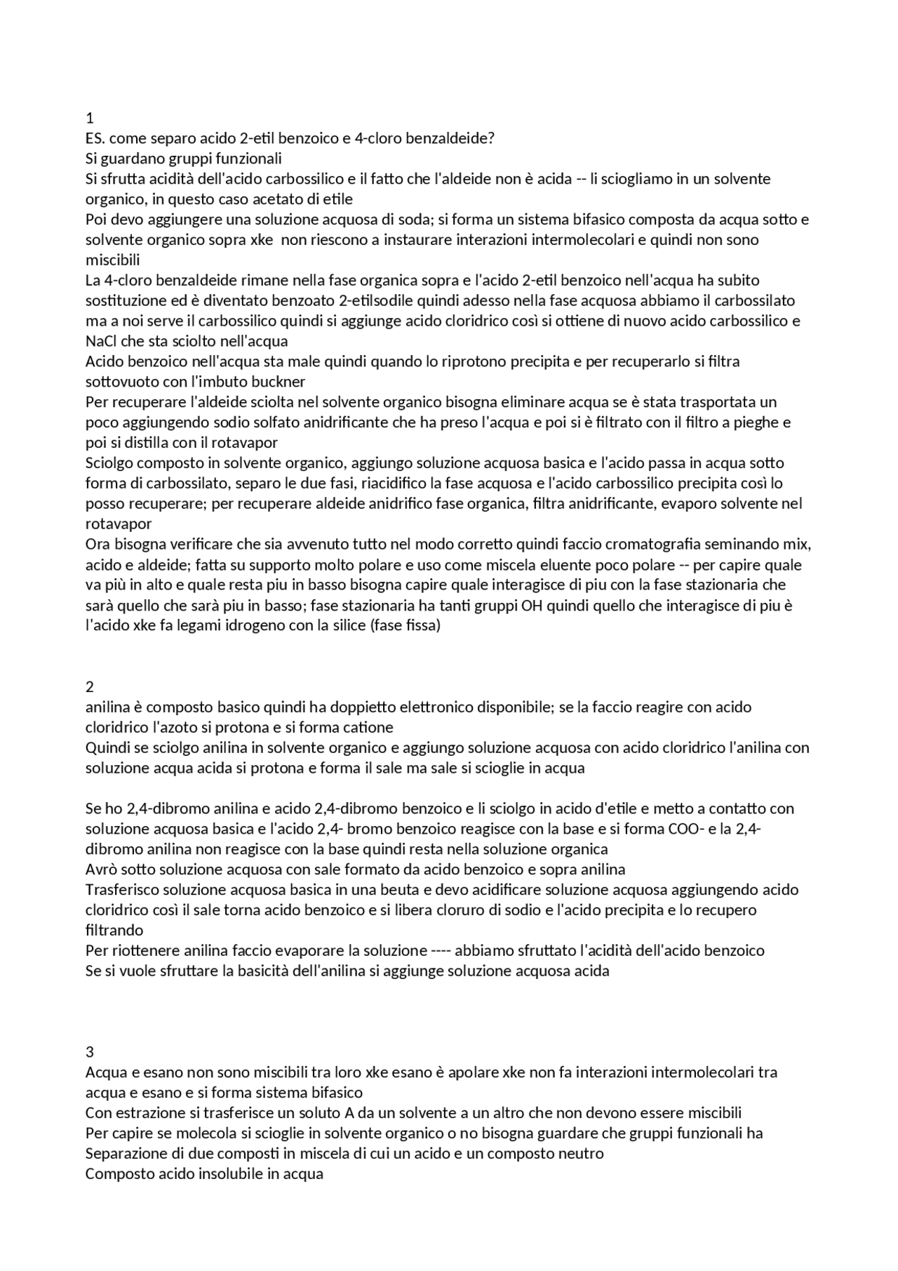 Separazione Di Composti Esercizi Di Chimica Organica Docsity