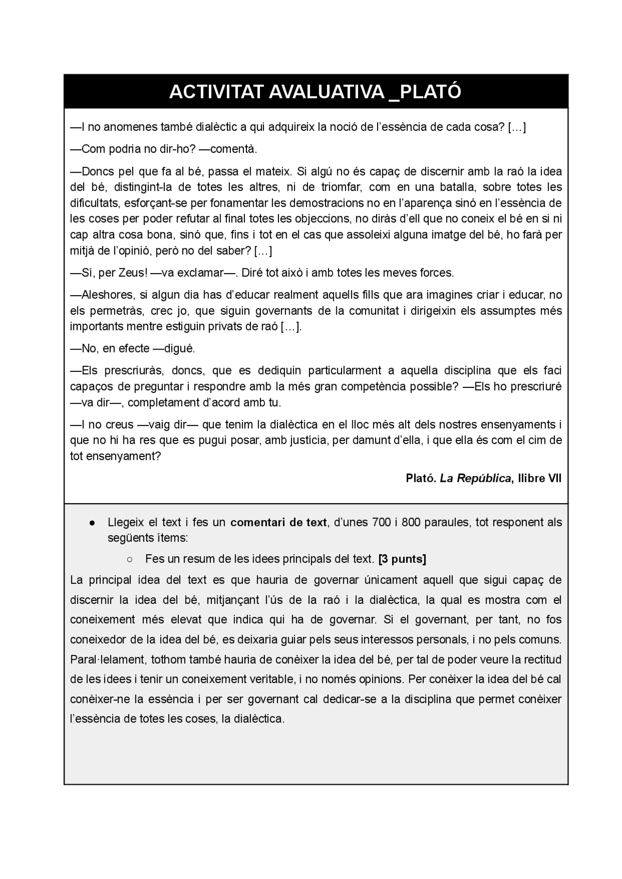 Actividad Avaluativa De Platón Resuelta Ejercicios De Filosofía Docsity