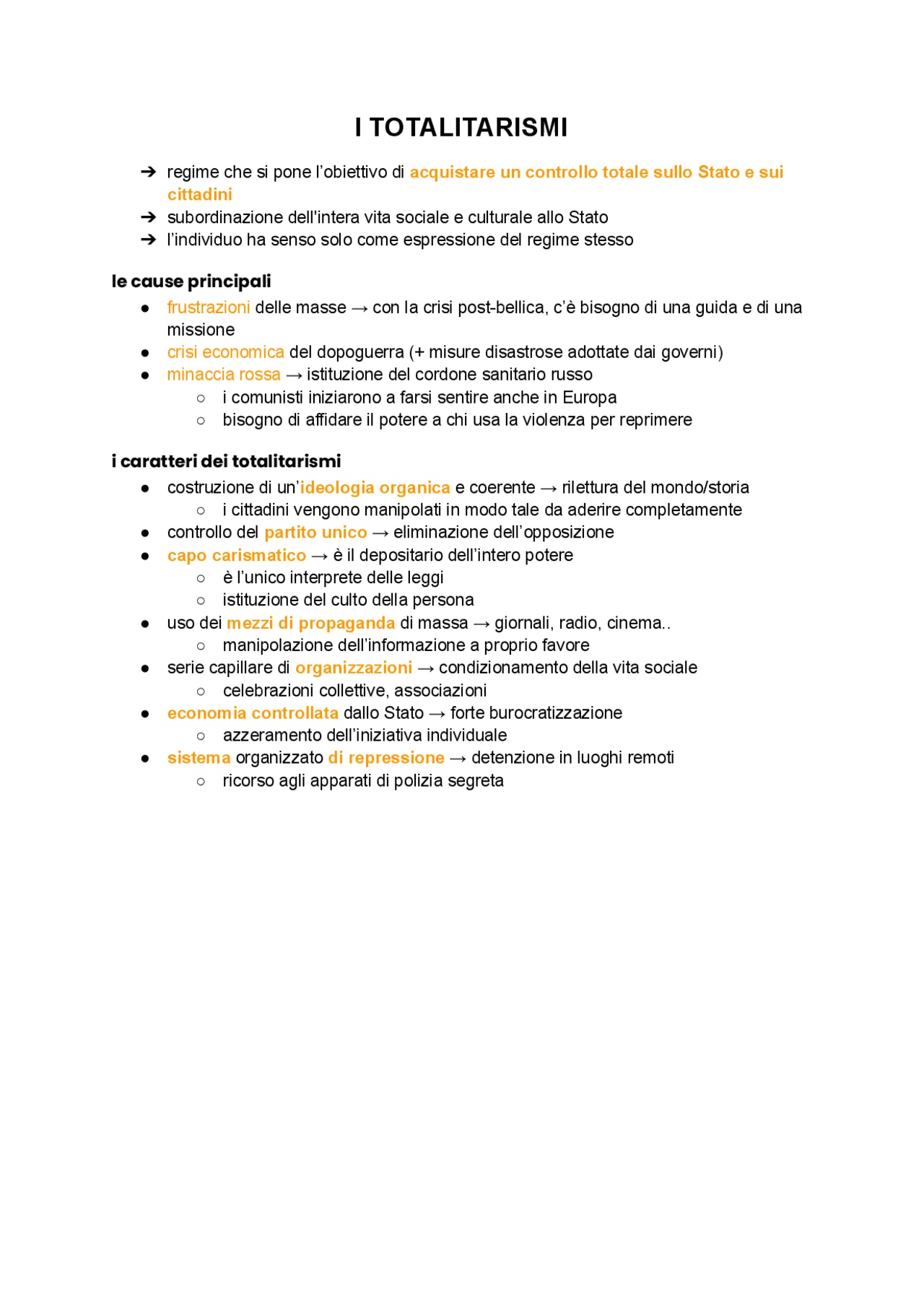 Appunti Sui Totalitarismi Appunti Di Storia Docsity