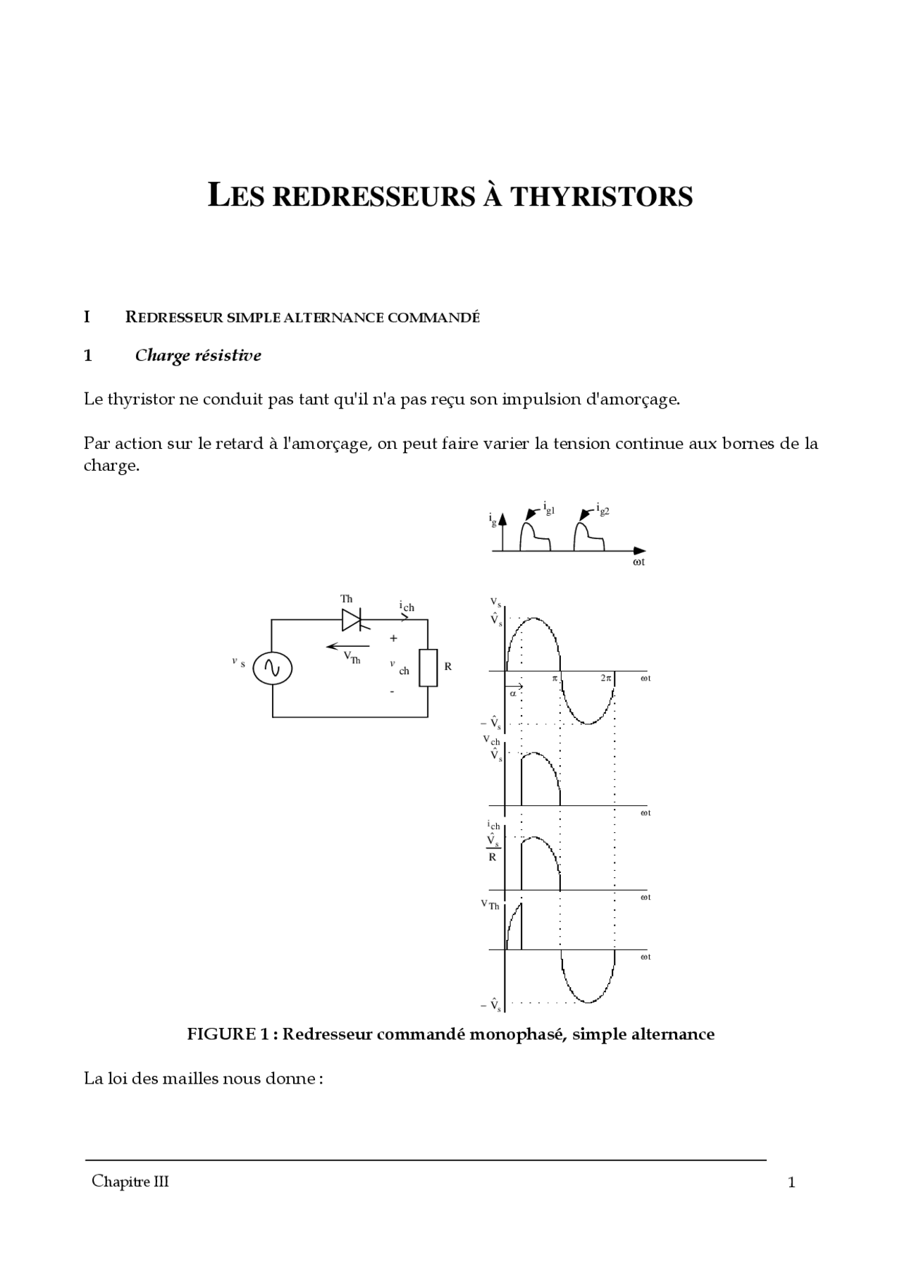 Analyse d'un redresseur commandé monophasé en alternance simple ...