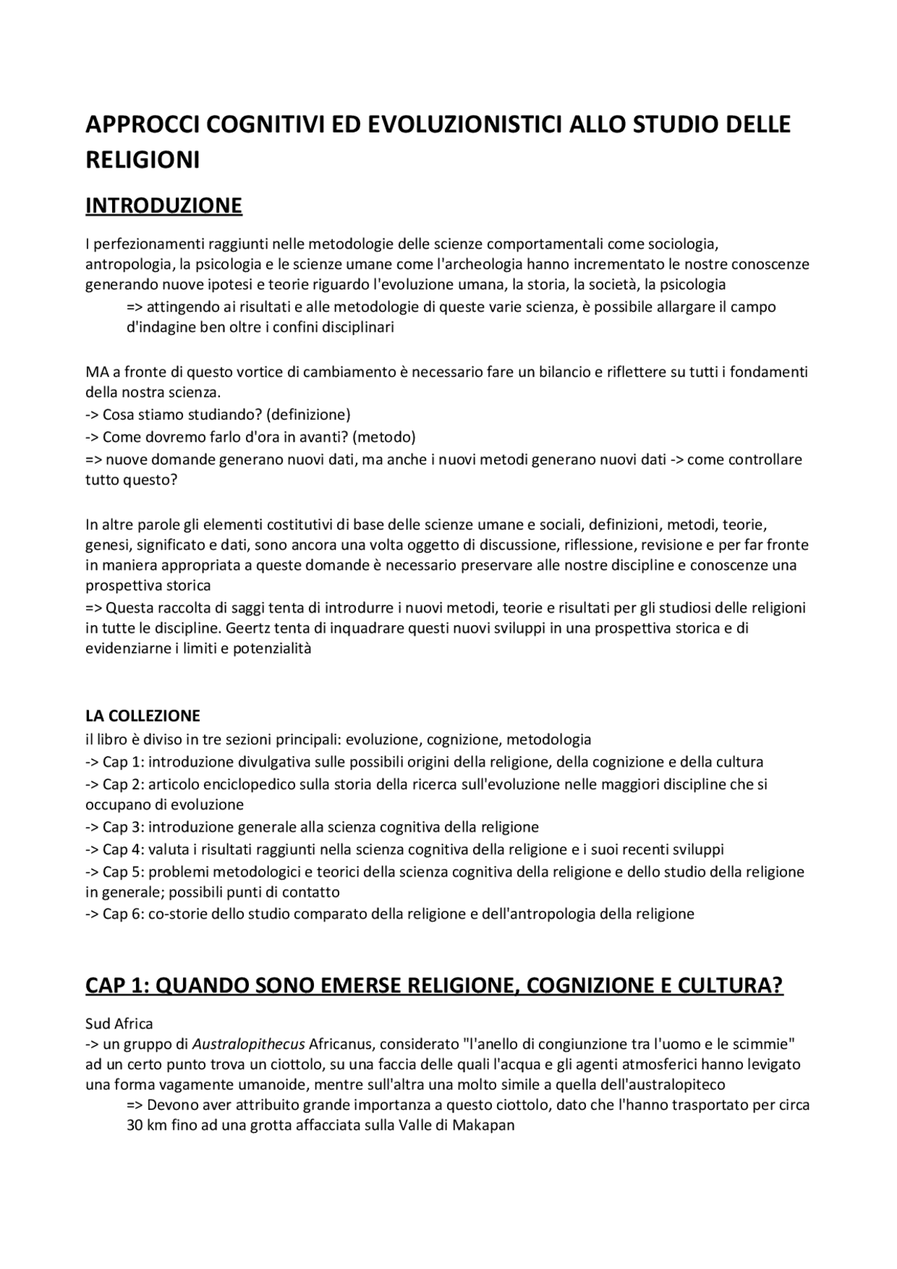 Approcci cognitivi ed evoluzionistici allo studio delle religioni ...