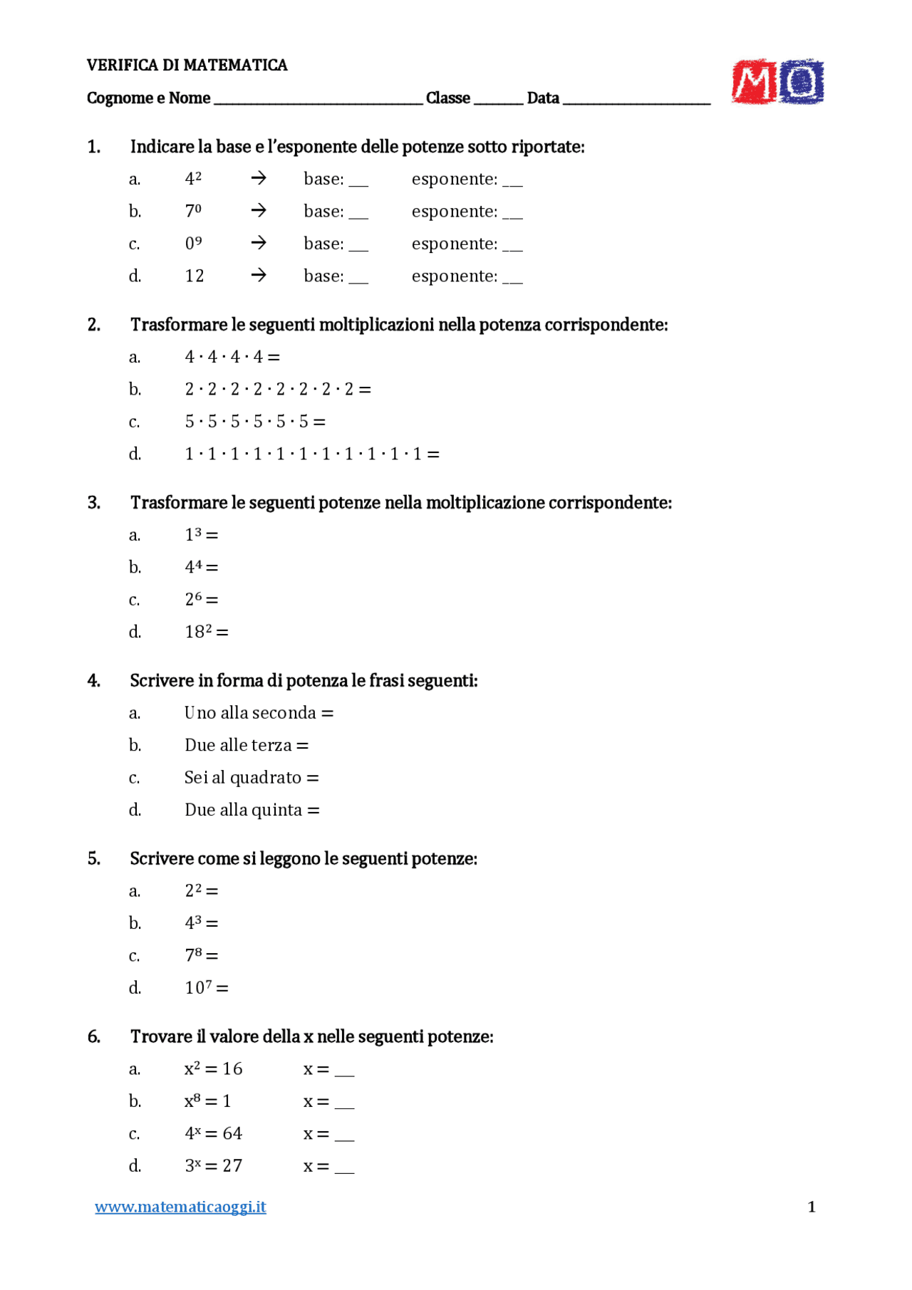 Le regole delle potenze | Esercizi di Matematica | Docsity