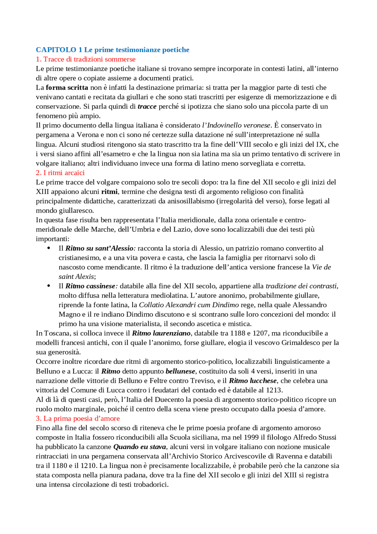 Capitolo 1 e 2 letteratura italiana, dalle origini a metà cinquecento | Appunti di Letteratura ...