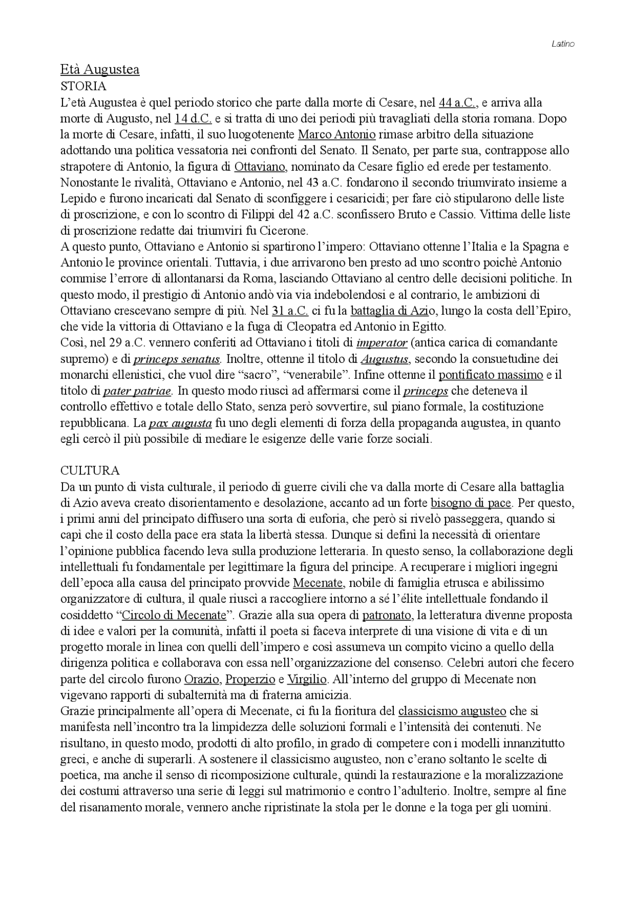 Leta Augustea A Roma E Virgilio Appunti Di Latino Docsity