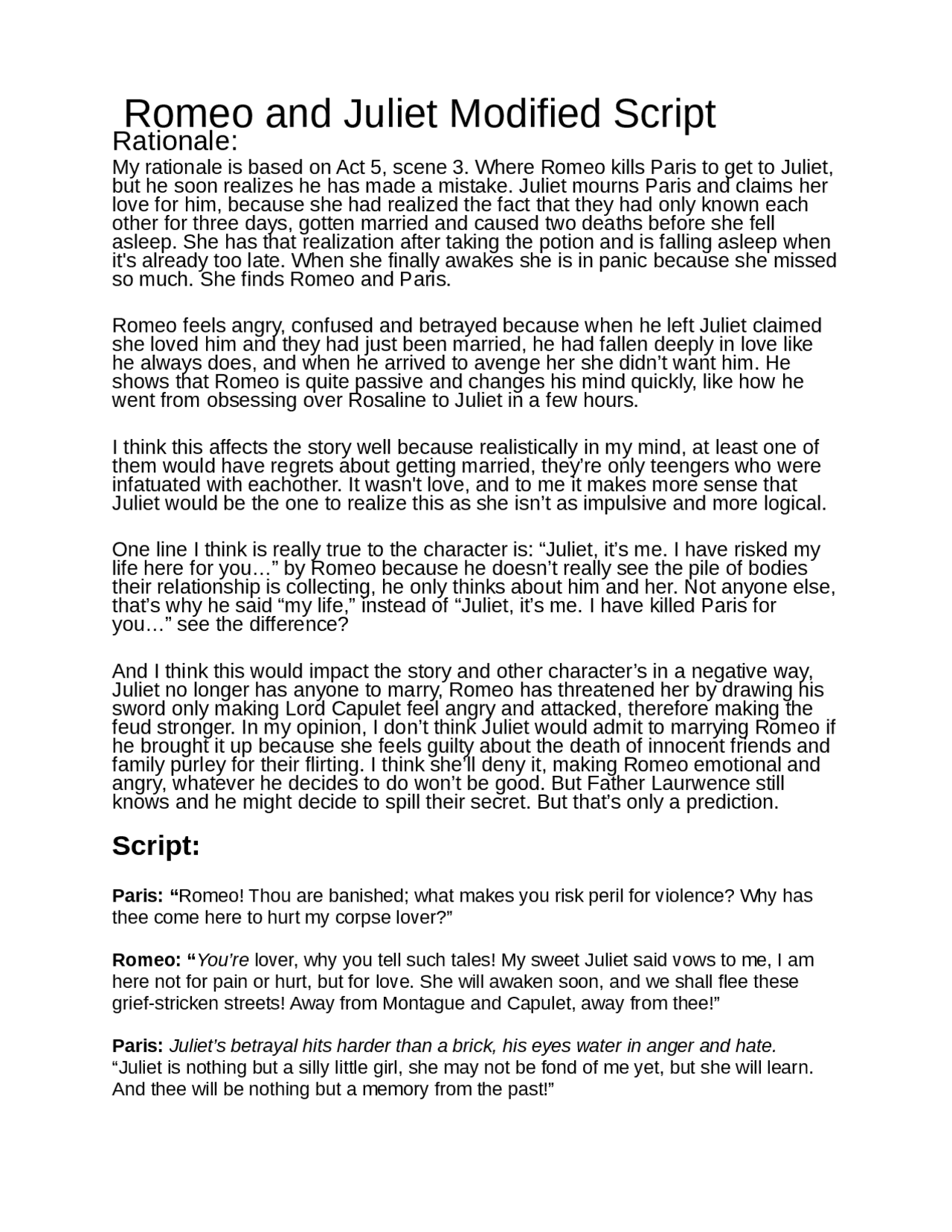 Romeo And Juliet Modified Ending Script Rationale Essays High