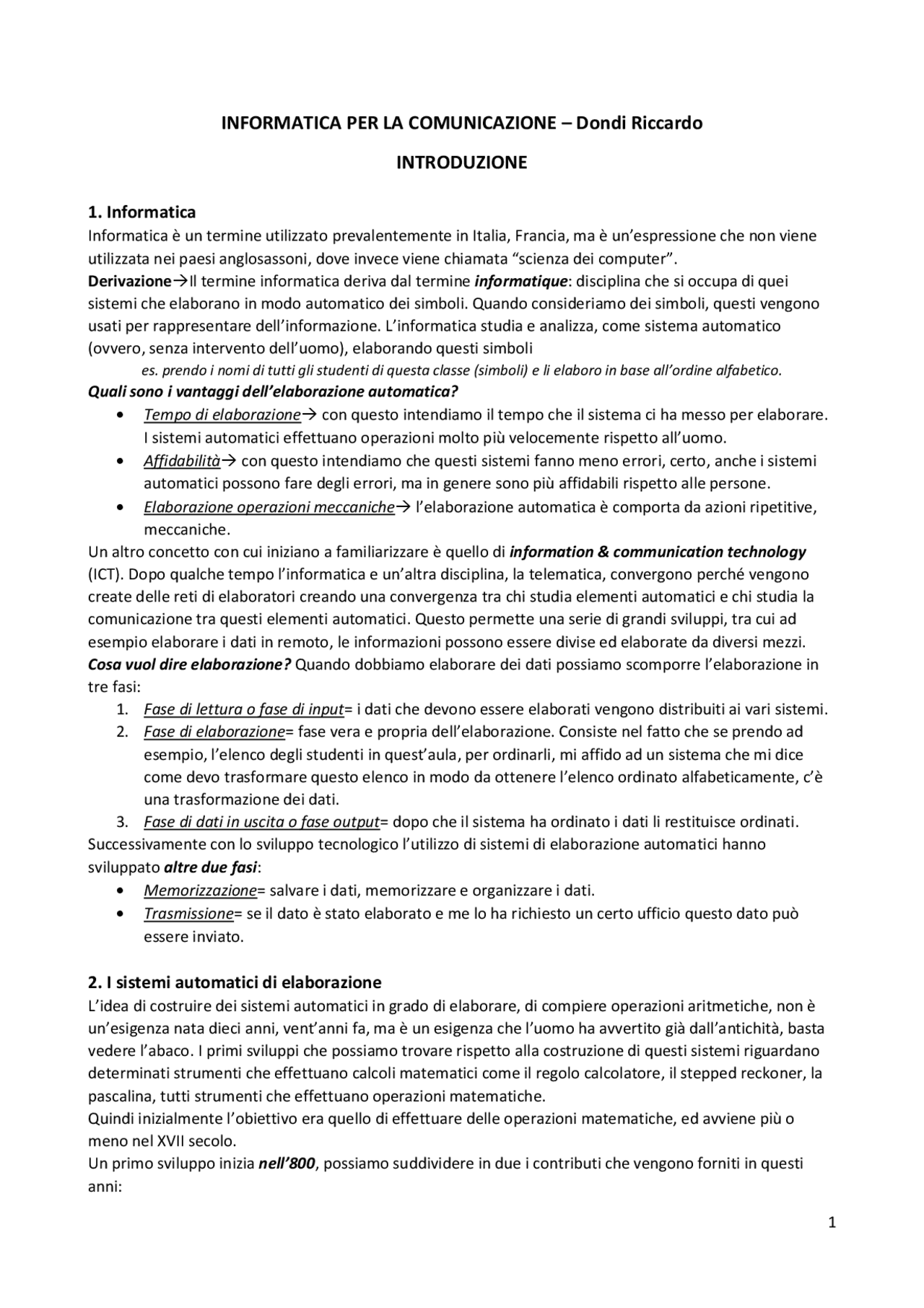 Informatica per la comunicazione appunti Prof. Dondi | Appunti di Fondamenti di informatica ...