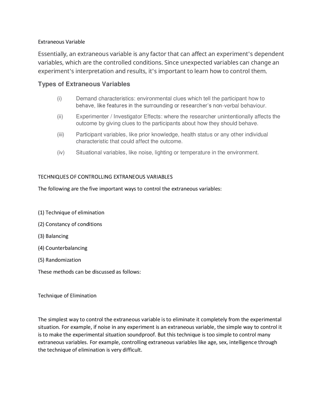 Controlling techniques of Extraneous variable | Study notes Psychology ...