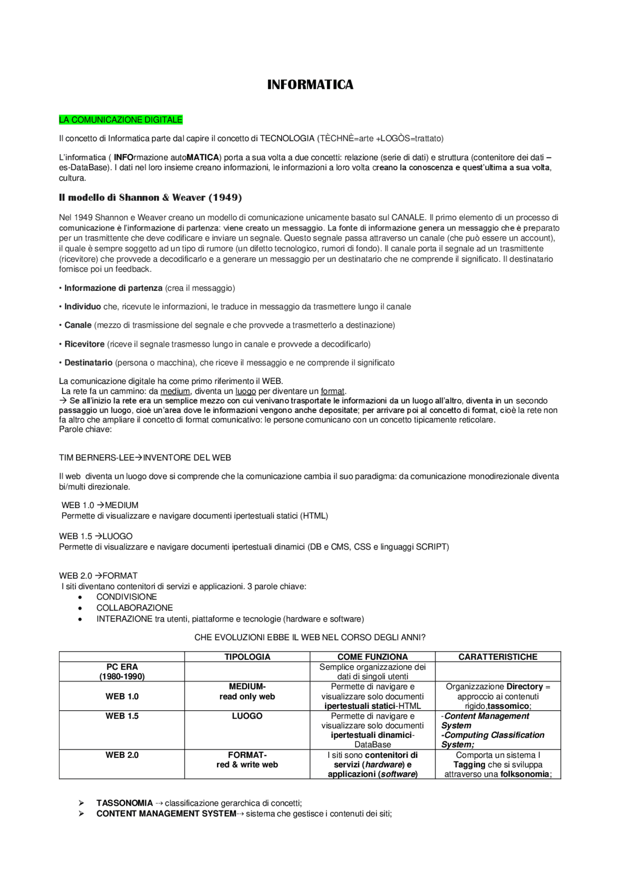 FONDAMENTI DI INFORMATICA | Sintesi del corso di Fondamenti di ...